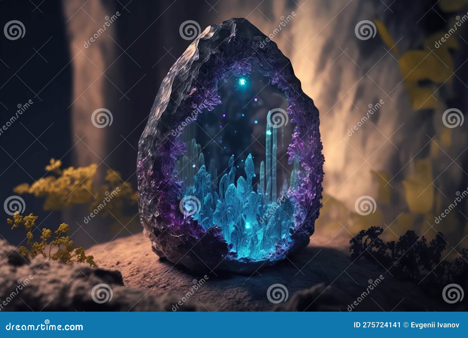 Large Magic Amethyst Magic Crystal Glows in the Dark in the Forest ...
