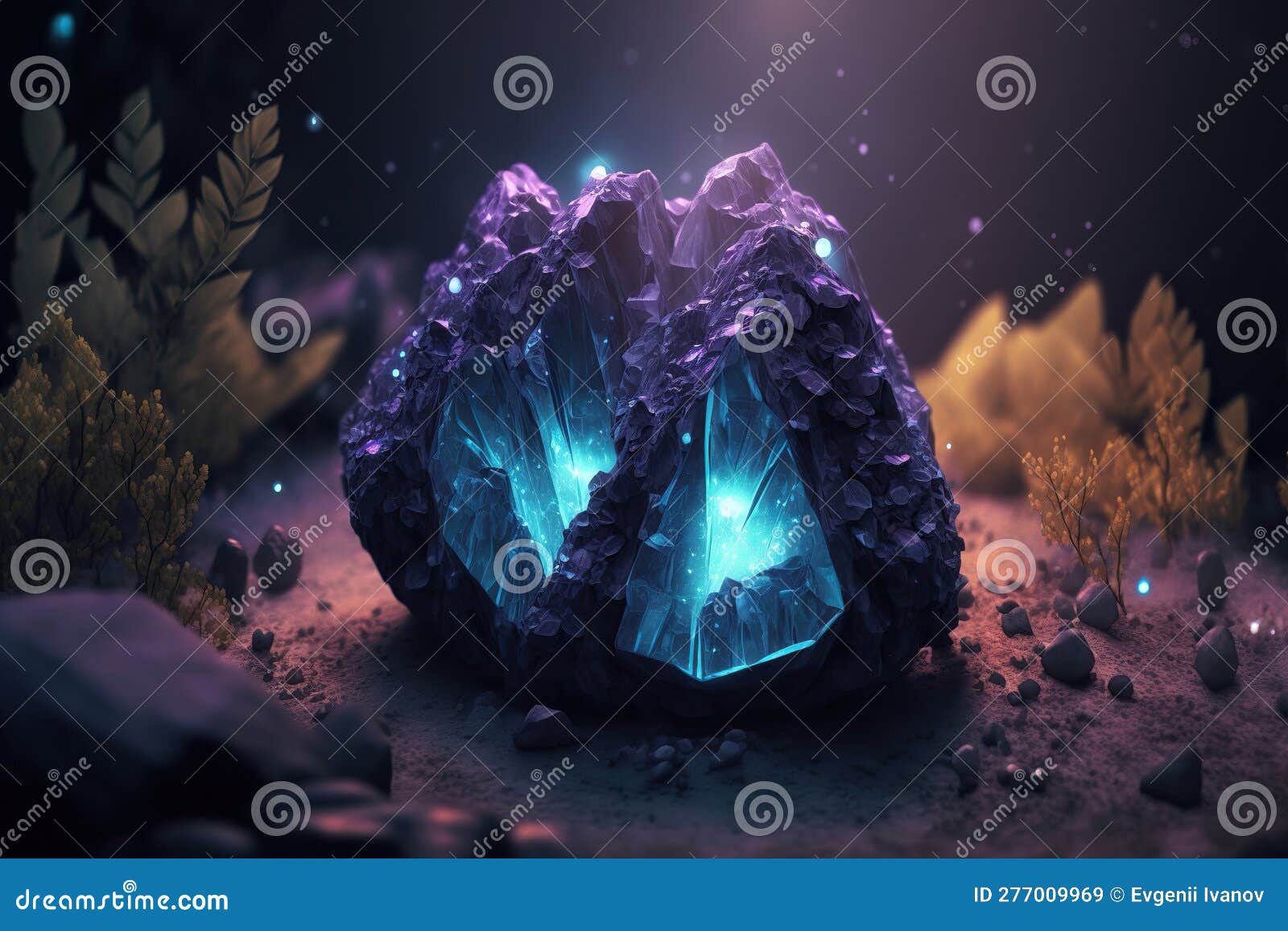 Large Magic Amethyst Magic Crystal Glows in the Dark in the Forest ...
