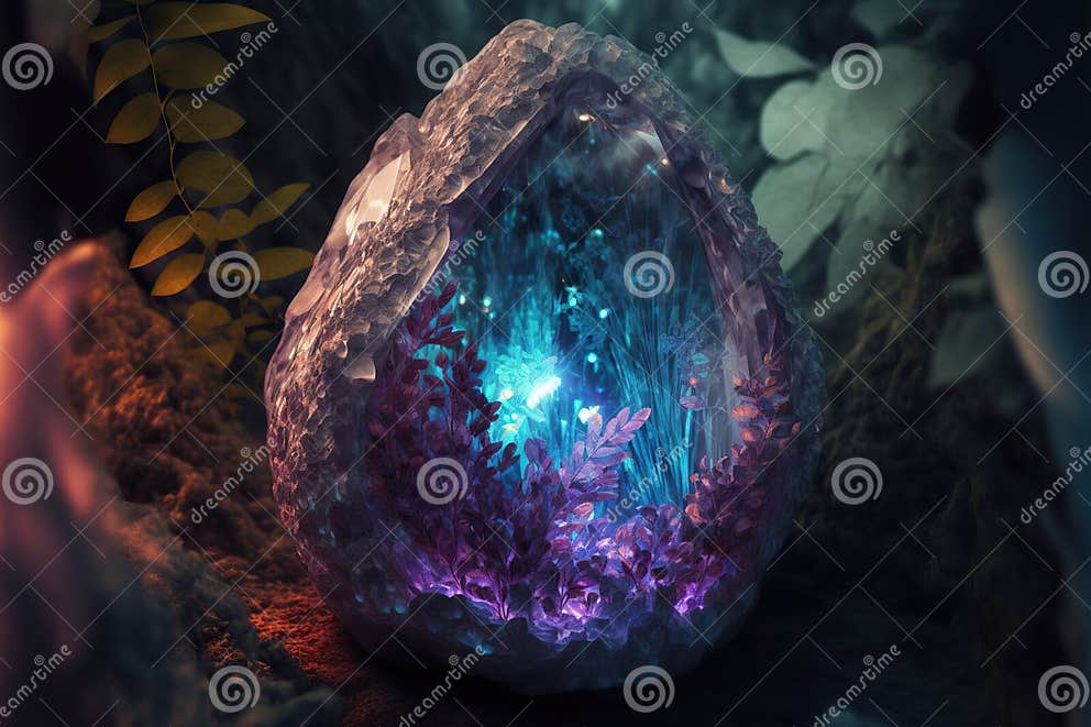 Large Magic Amethyst Magic Crystal Glows in the Dark in the Forest ...