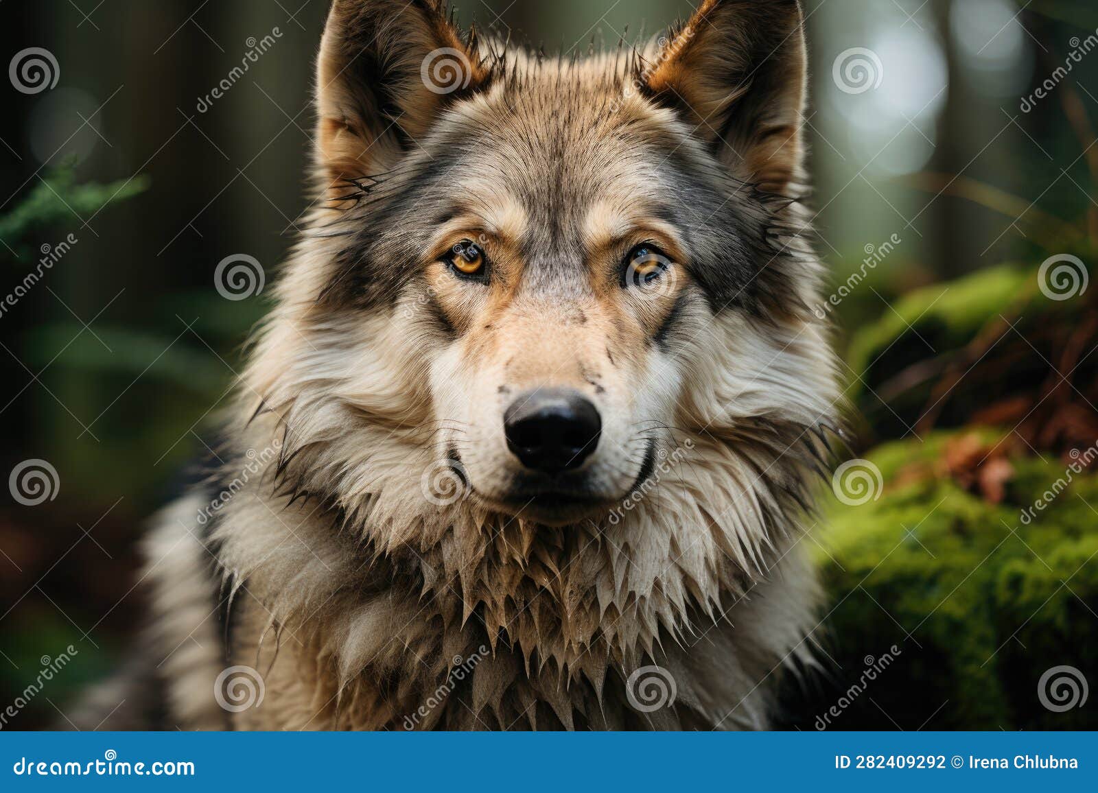 A Large Male Gray Wolf in the Forest. Generative AI Stock Illustration ...