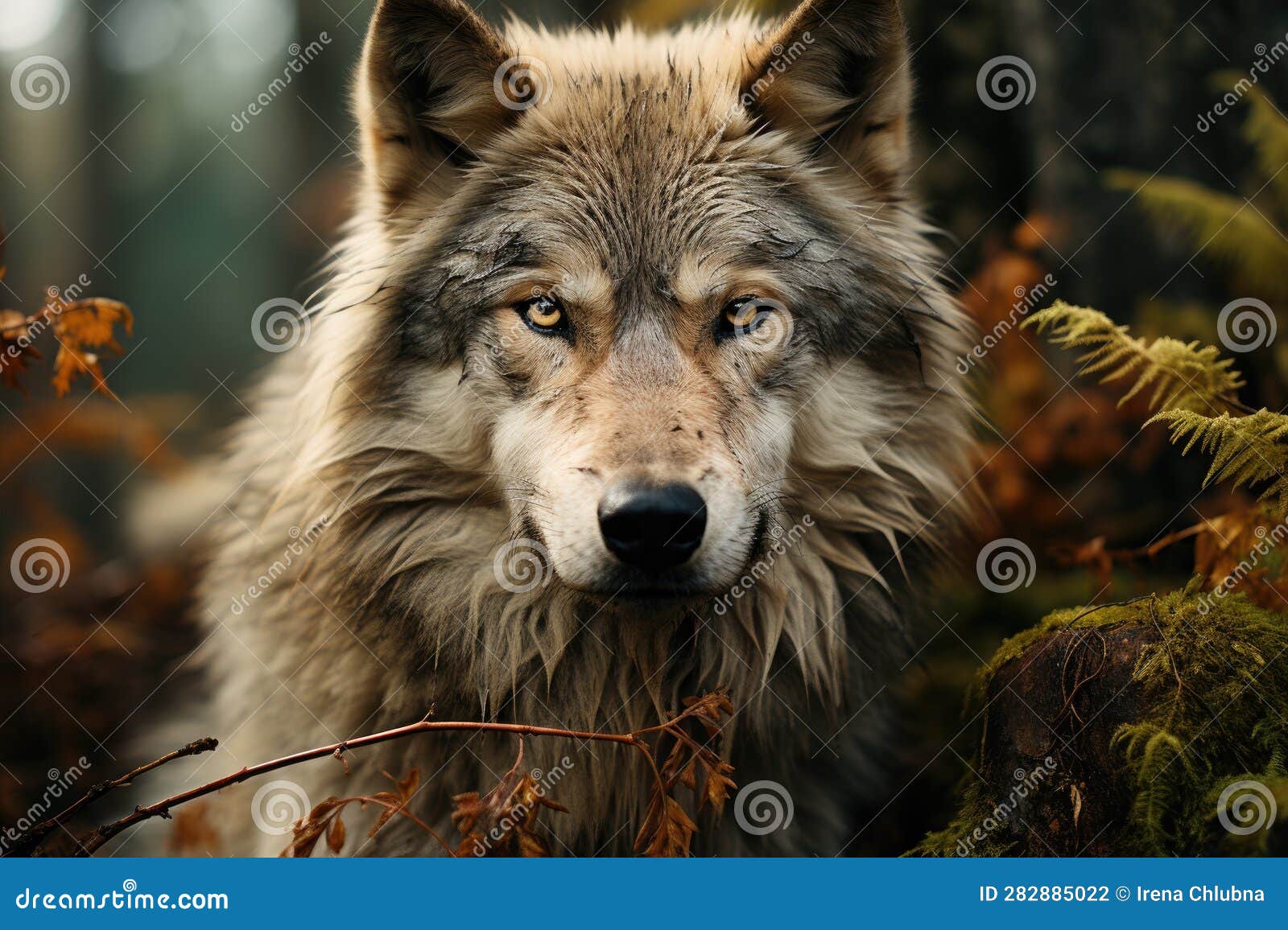 A Large Male Gray Wolf in the Forest. Generative AI Stock Illustration ...