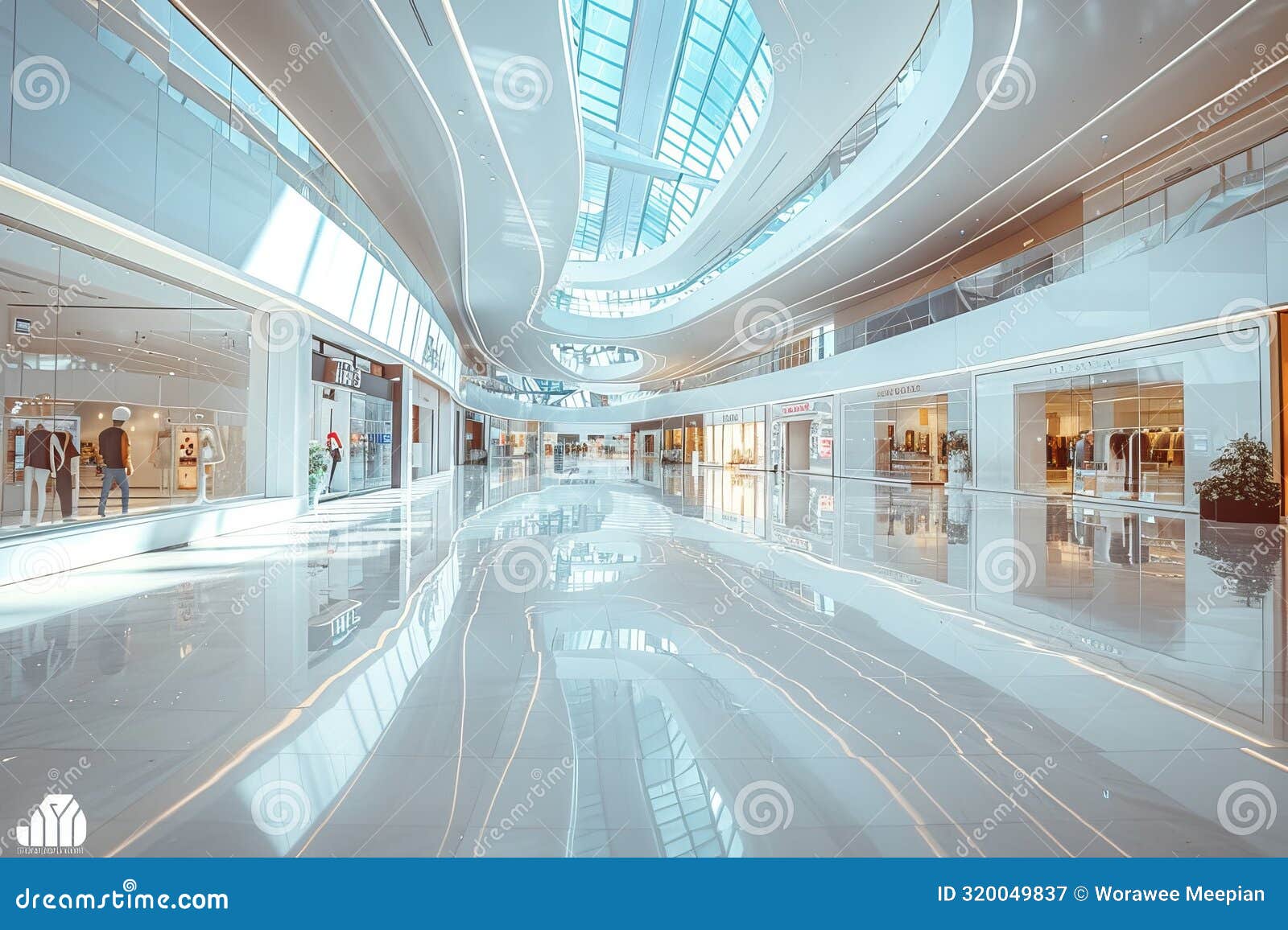 A Large Mall with a Tree in the Center and Many Stores Stock Image ...