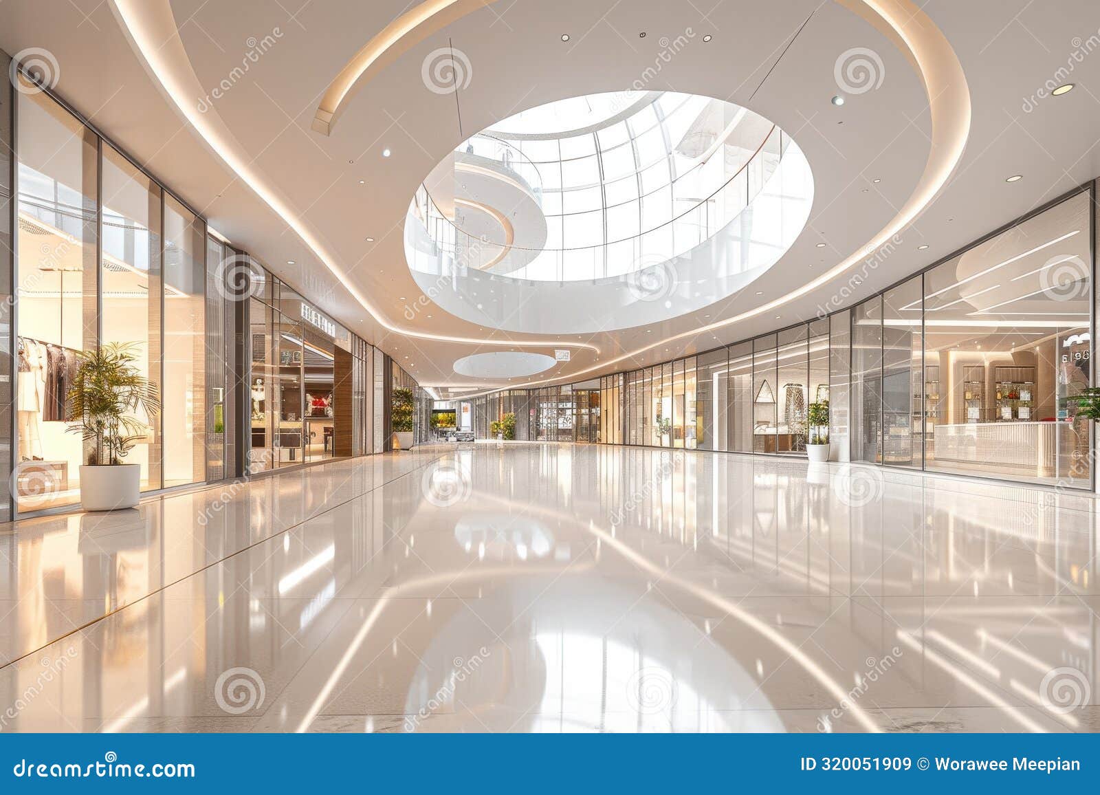 A Large Mall with a Tree in the Center and Many Stores Stock Image ...