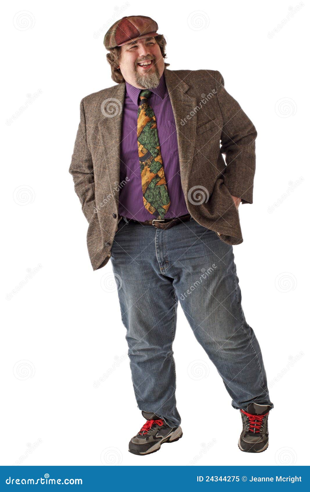 Large Man Laughs and Stands with Hands in Pockets Stock Image - Image ...