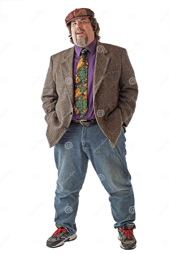 Large Man Stands with Hands in Pockets Stock Photo - Image of jeans ...