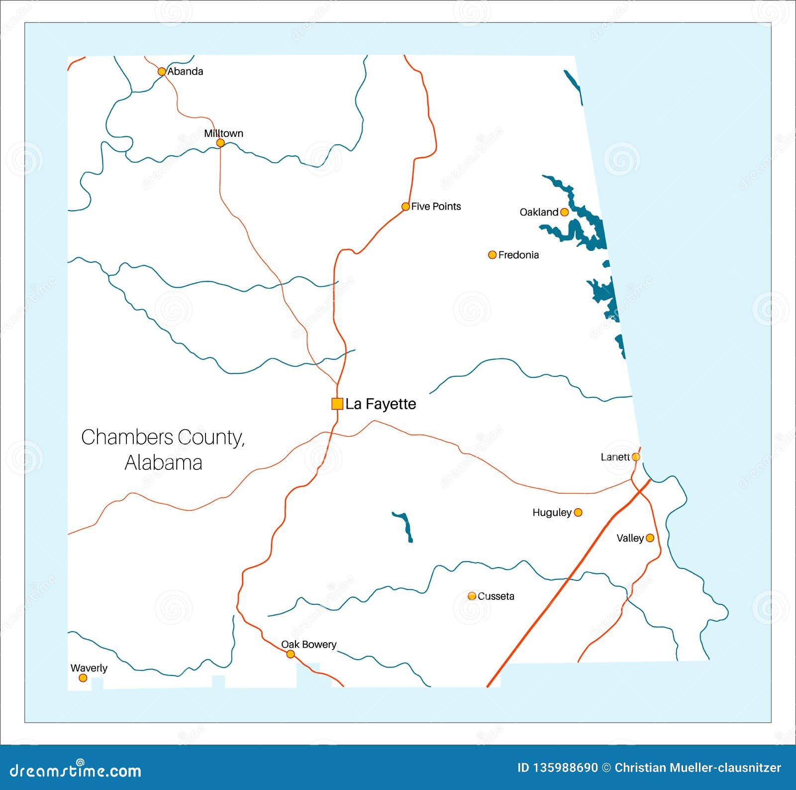Large Map of Chambers County in Alabama Stock Vector - Illustration of ...
