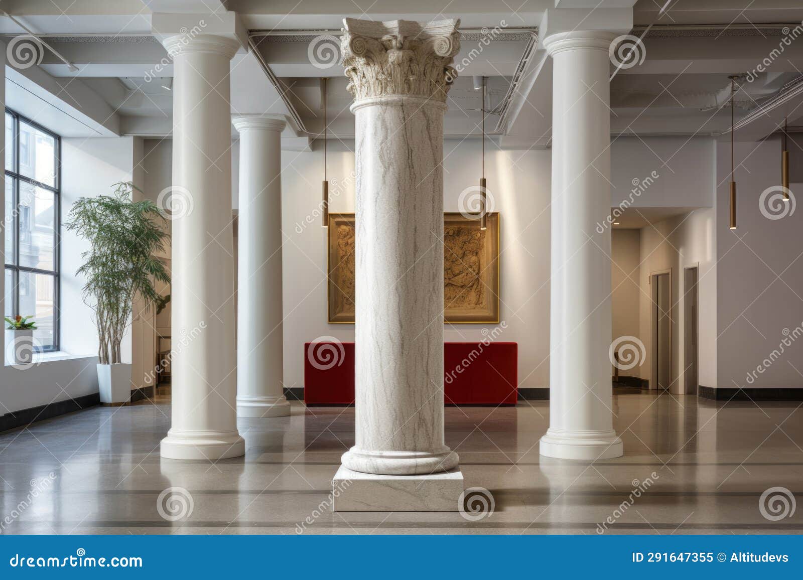 A Large, Marble Antique Column in a Modern Office Lobby Stock Image ...