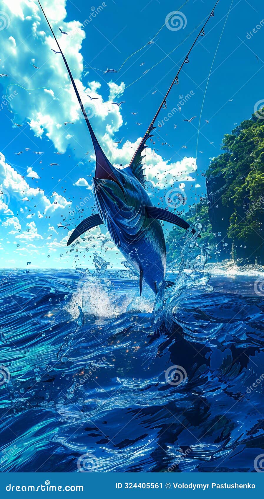 A Large Marlin Fish Jumping Out of the Water Stock Image - Image of ...