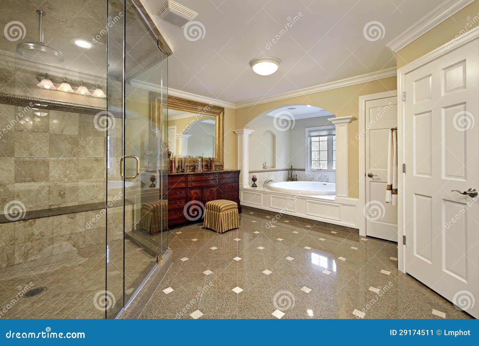Large master bath stock image. Image of lighting, room - 29174511