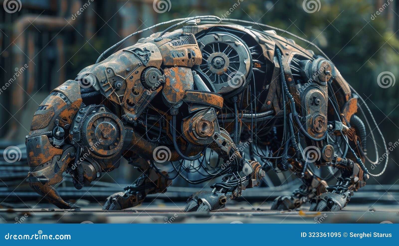 A Large, Mechanical Robot Walks Through A Fiery Landscape Stock Photo ...