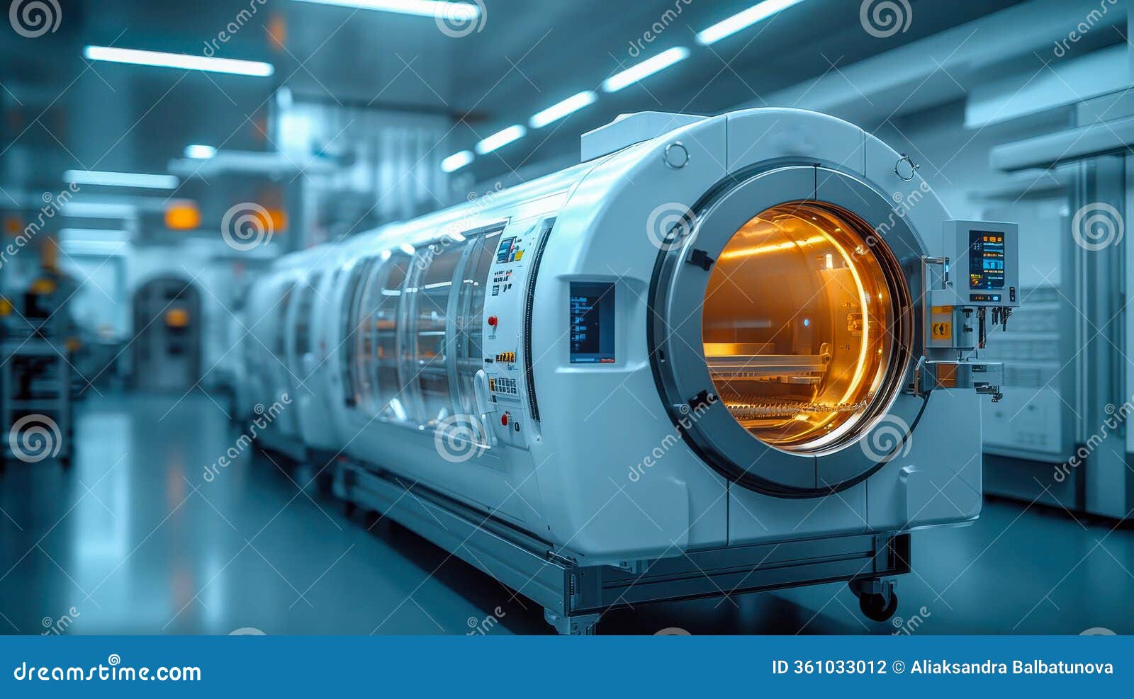 A Large Medical Autoclave with Advanced Sterilization Technology Emitting an Orange Glow Stock ...