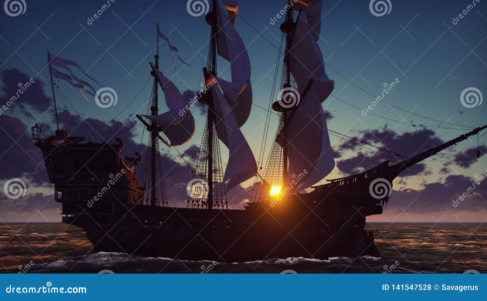 Large Medieval Ship on the Sea on a Sunrise. the Old Medieval Ship ...