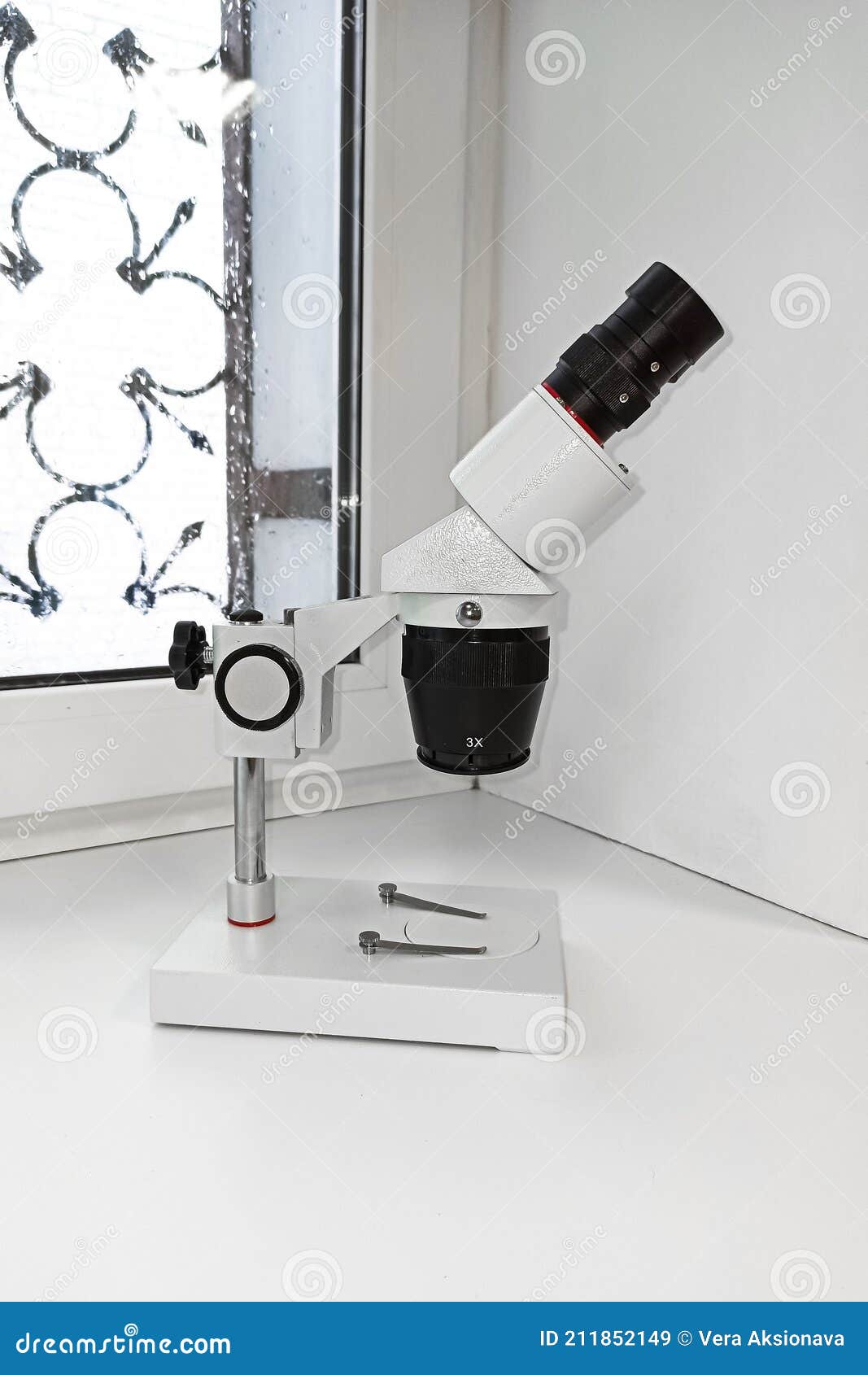 Large Metal Microscope on a Gray Background Stock Image - Image of ...