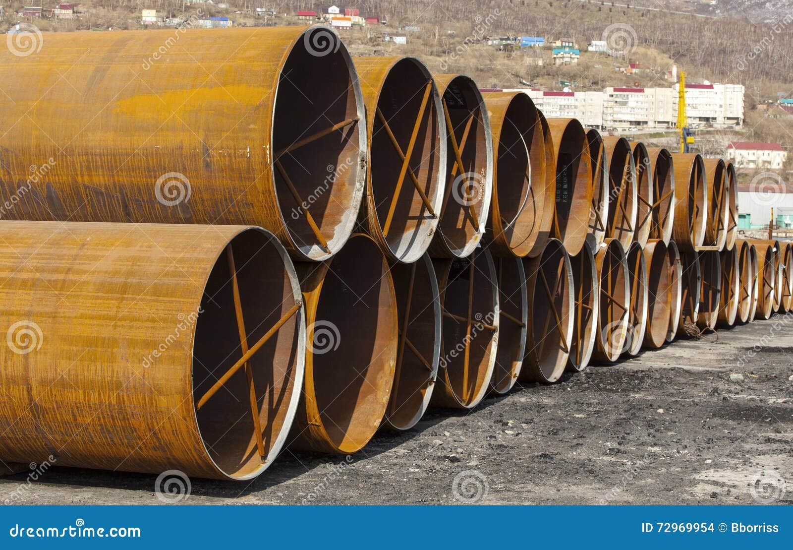 Large Metal Pipes on the Ground Stock Photo - Image of horizontal ...
