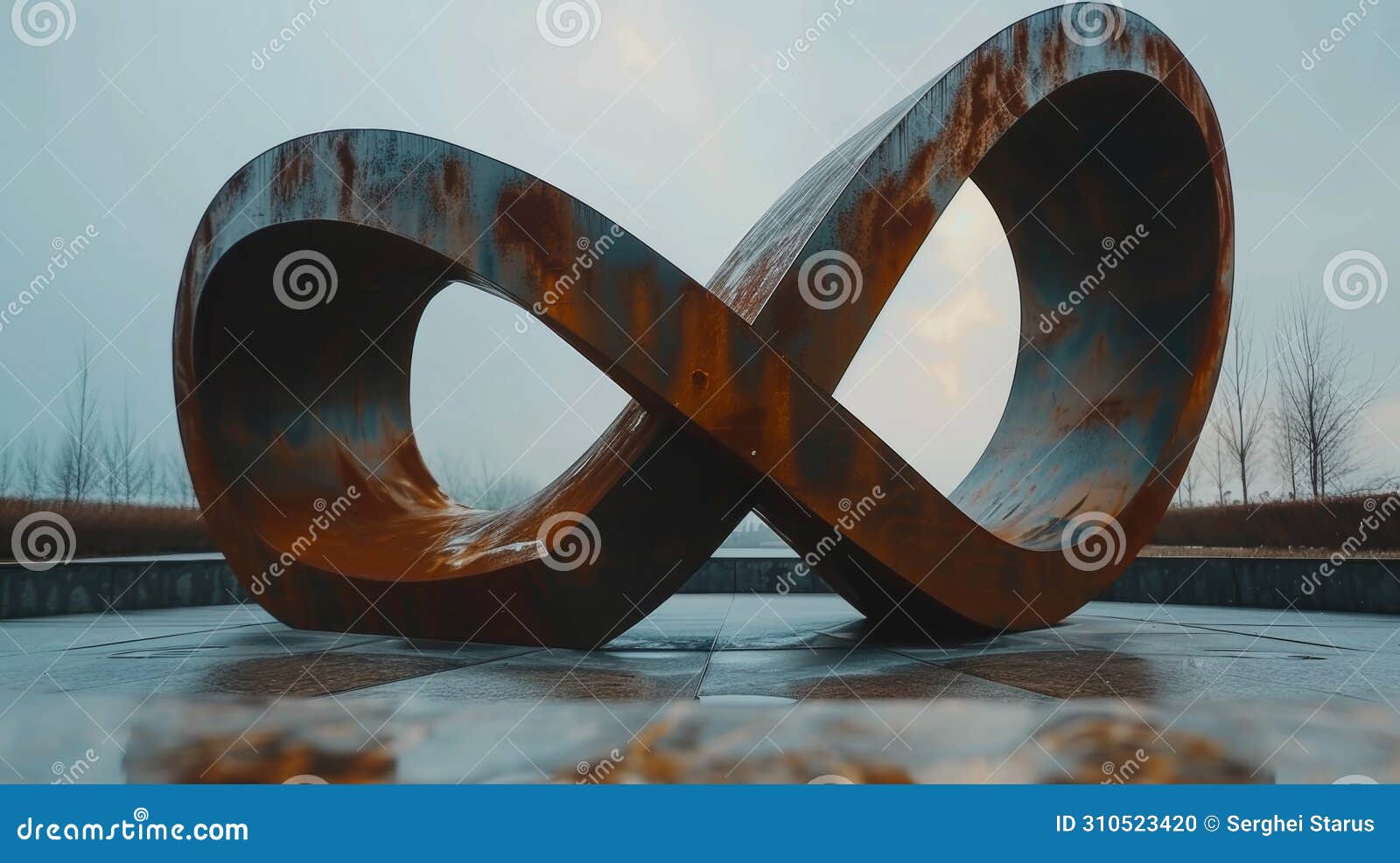 A Large Metal Sculpture of an Infinity Symbol on a Concrete Surface, AI ...