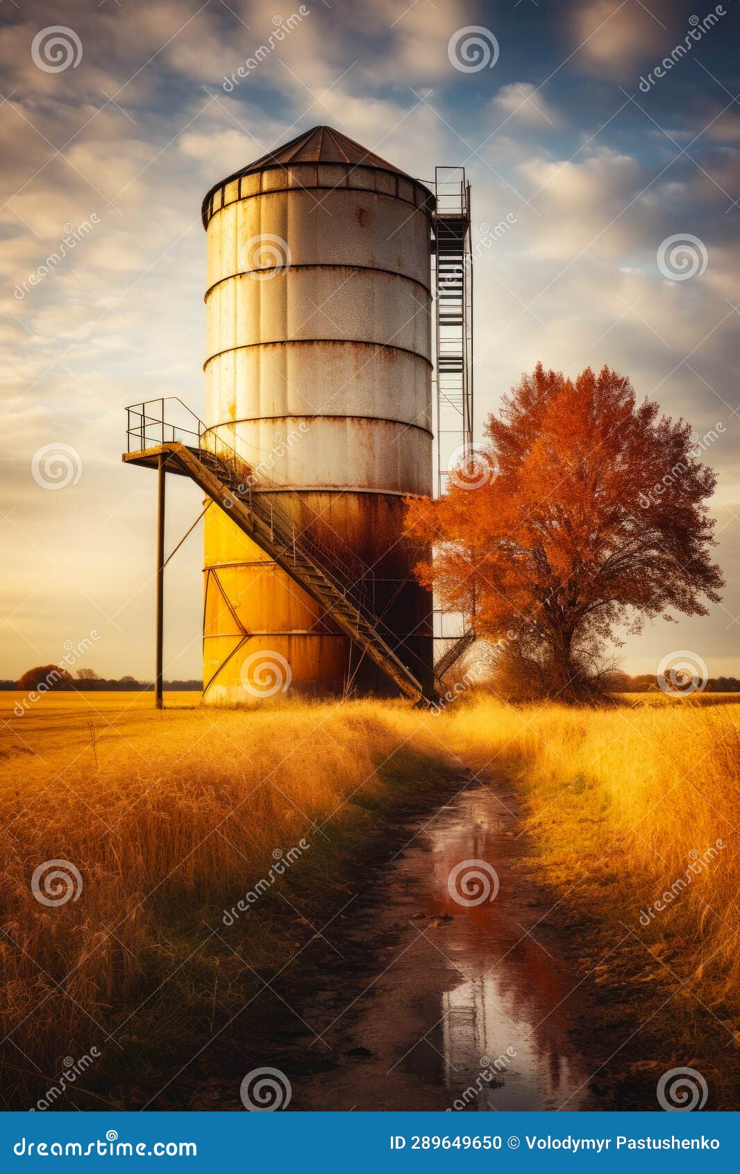 Large Metal Silo Sitting Next To Tall Tree. Generative AI Stock ...