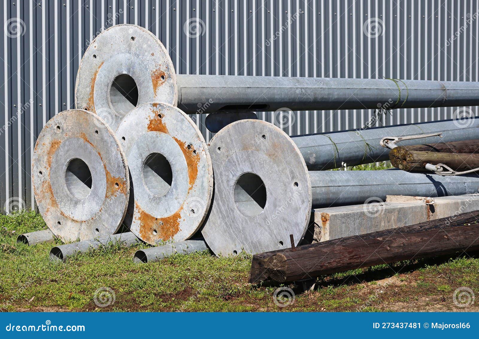 Large Metal Street Light Poles on the Ground Stock Image - Image of ...
