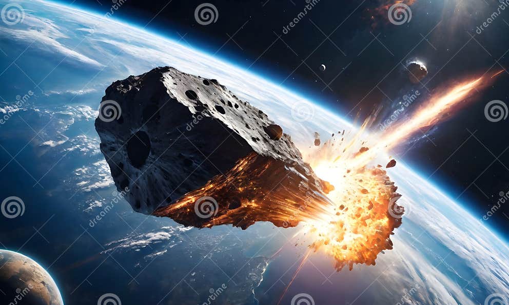 A Large Meteorite Explodes Against the Background of the Earth Stock ...