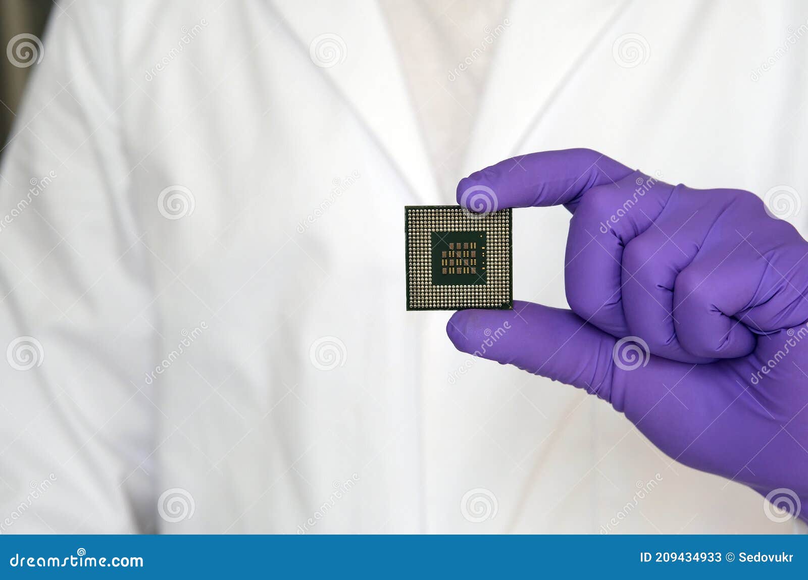 Large Microchip Microprocessor Demonstrated by Scientist in Gloves and ...
