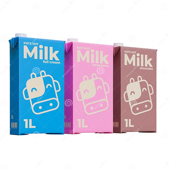 Large Milk Front Left View in Three Variant 3D Render Illustration ...