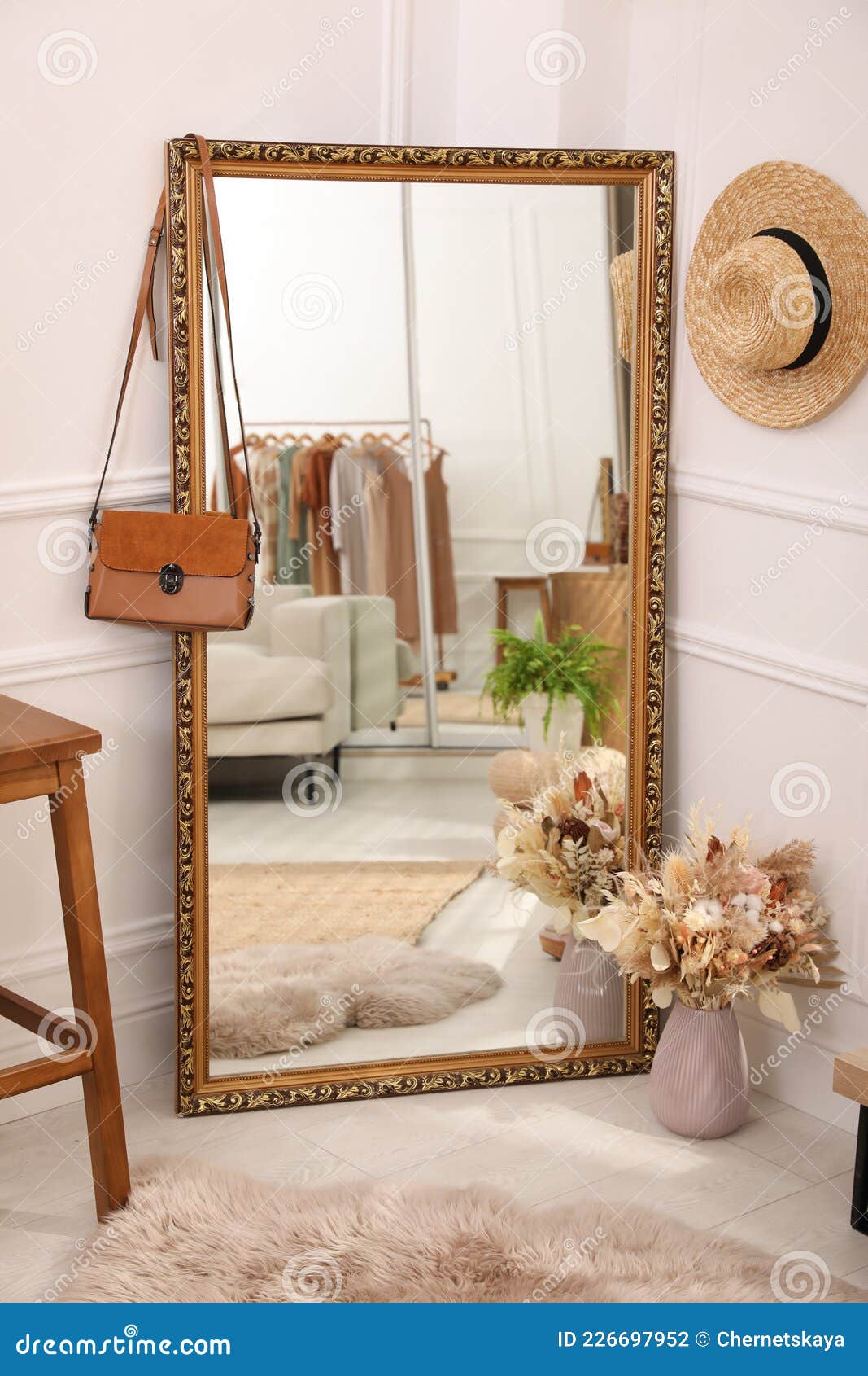 Large Mirror and Accessories in Dressing Room. Interior Design ...