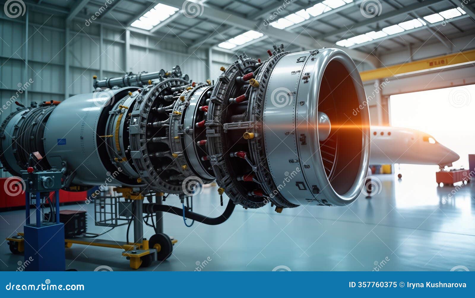Large Modern Aircraft Engine Displayed in Spacious Maintenance Facility ...