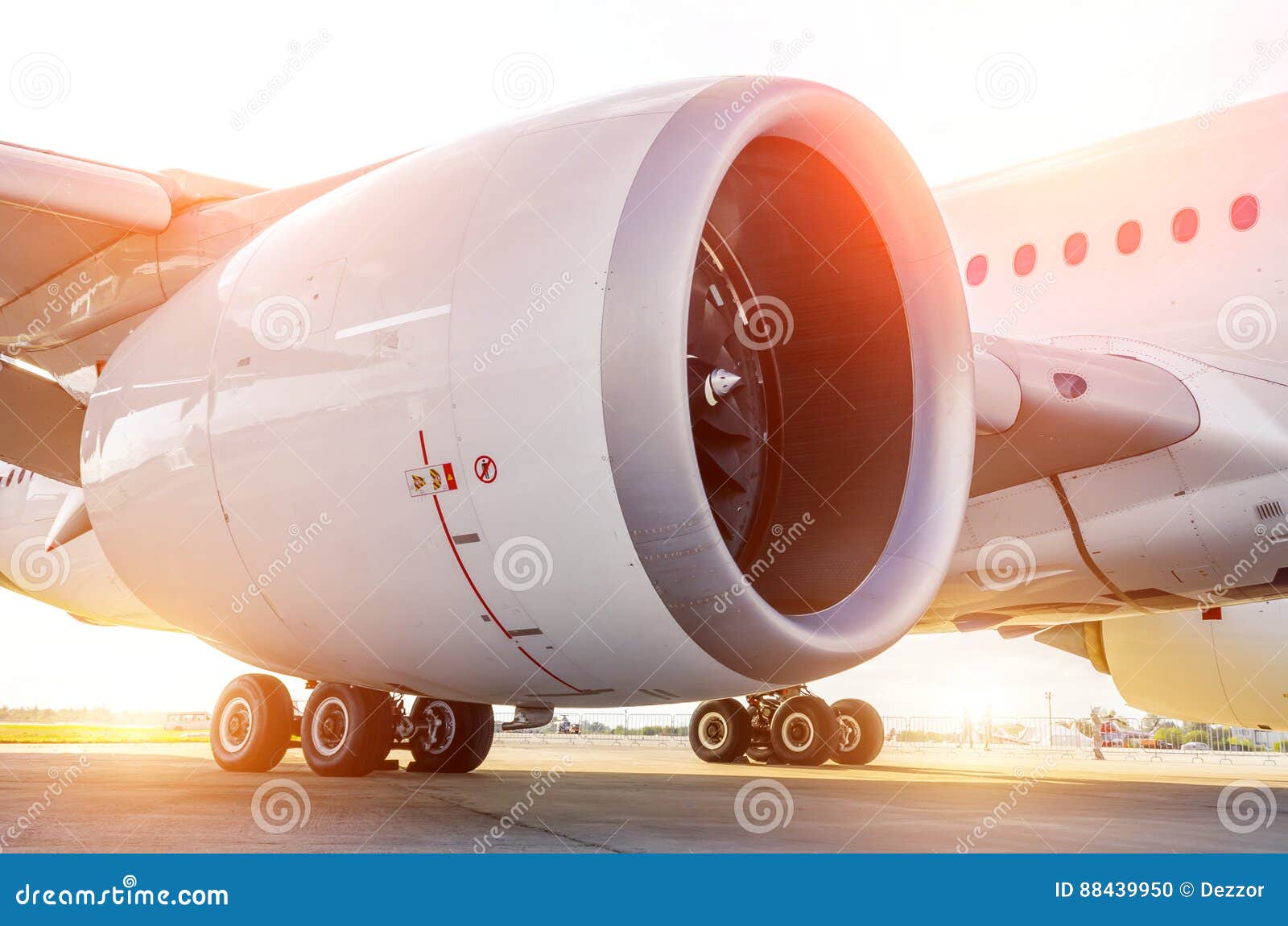 Large Modern Aircraft View of the Huge Engine and Chassis, the Light of ...