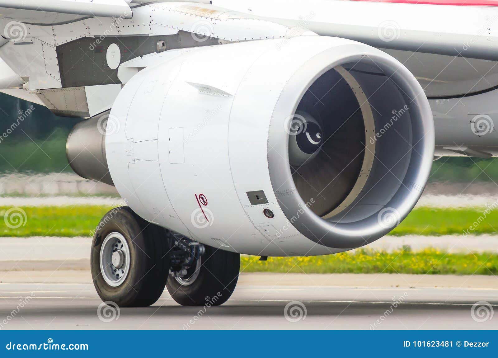 Large Modern Aircraft View of the Huge Engine and Chassis, the Light of ...
