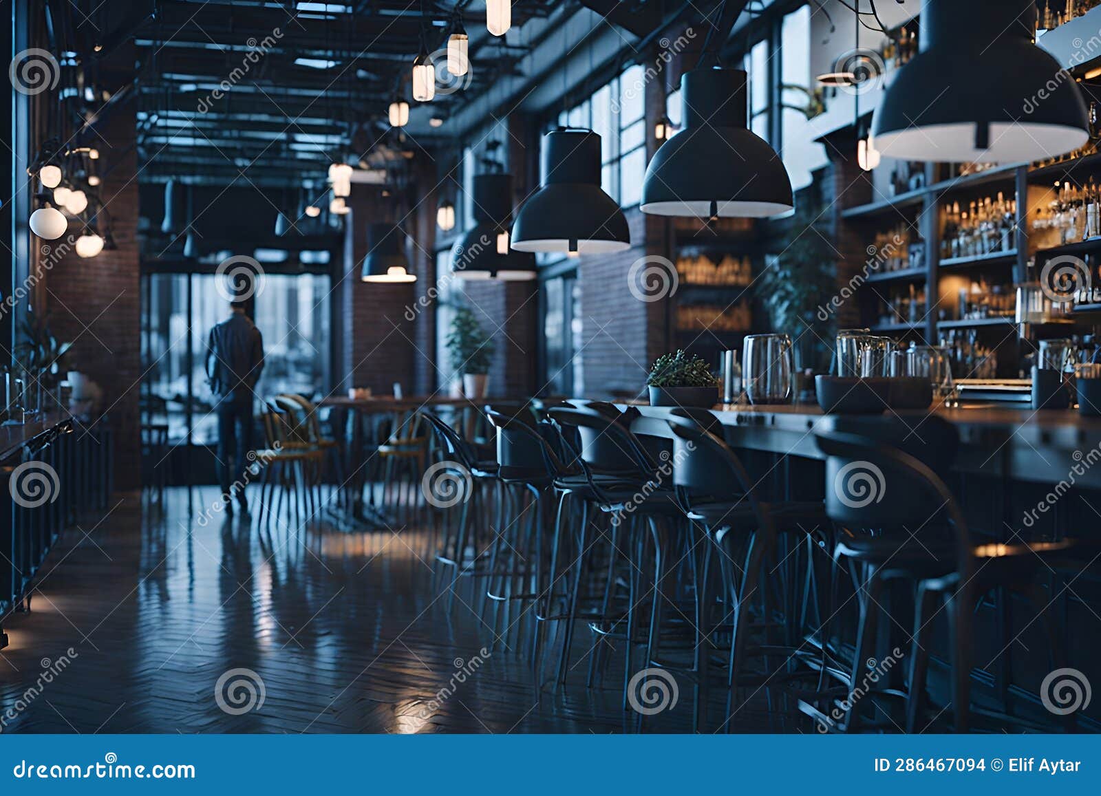 A Large Modern Cafe Interior, 3d Render Design, Clean and Bright, Cosy ...