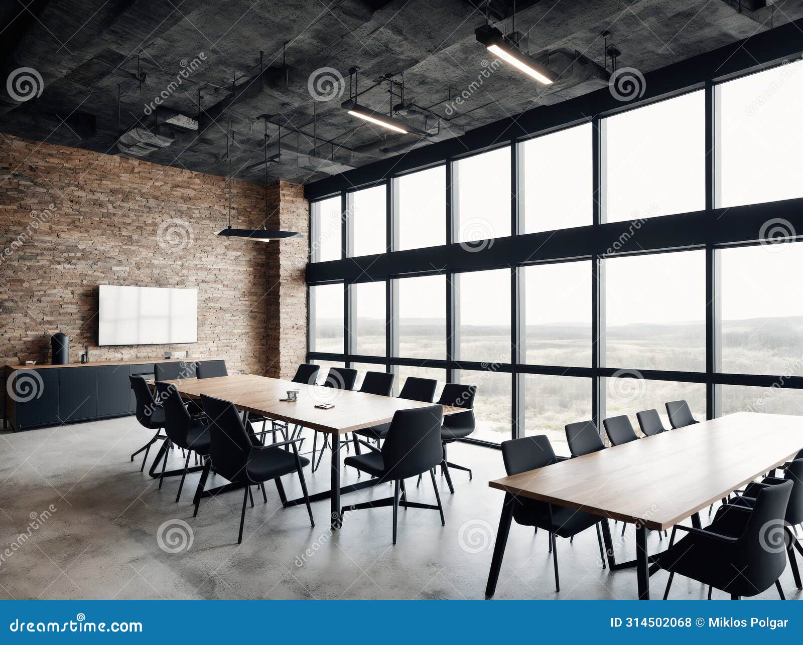 A Large, Modern Conference Room with Large Windows Overlooking a City ...