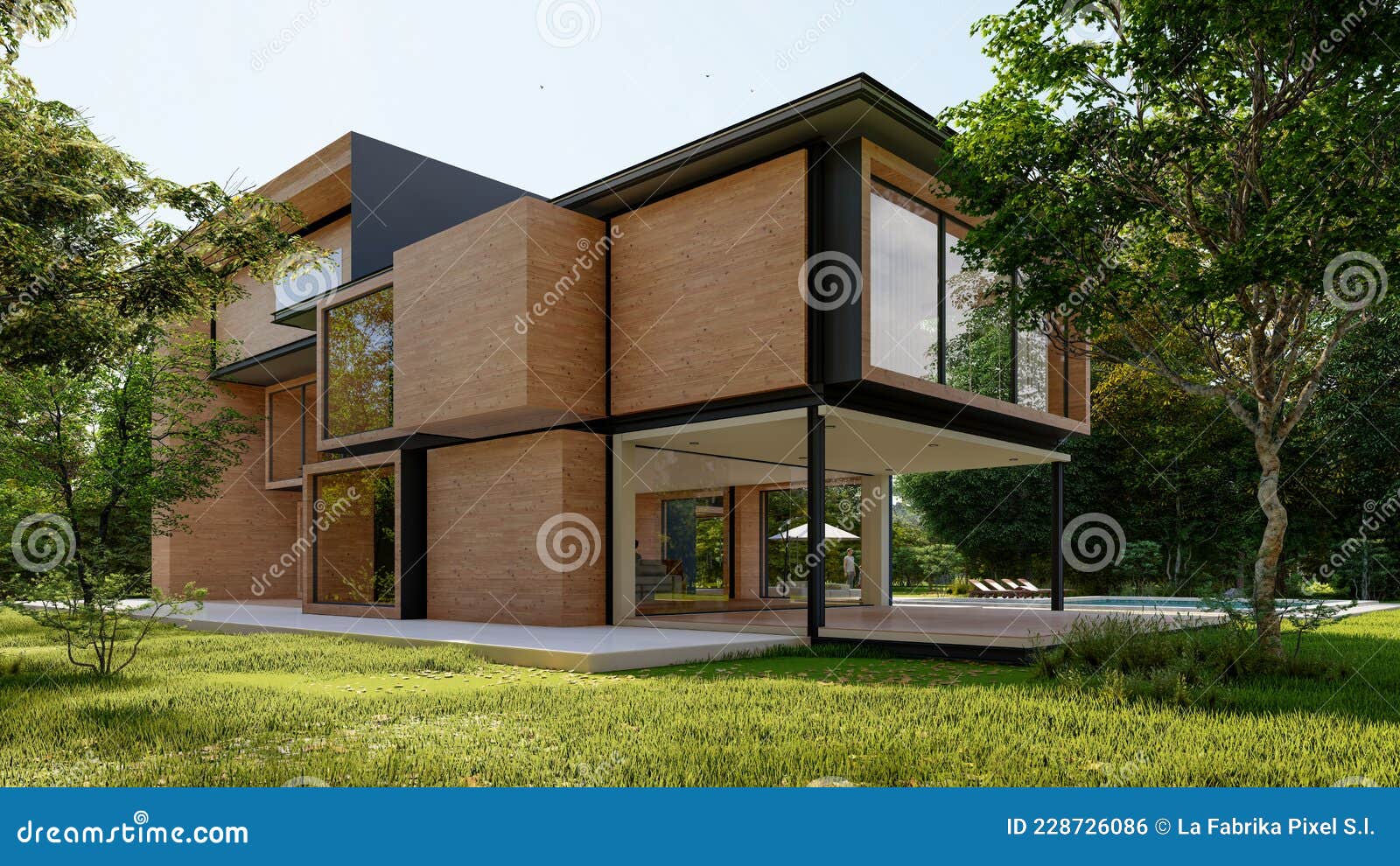 Large Modern Contemporary House in Wood and Concrete Stock Illustration ...