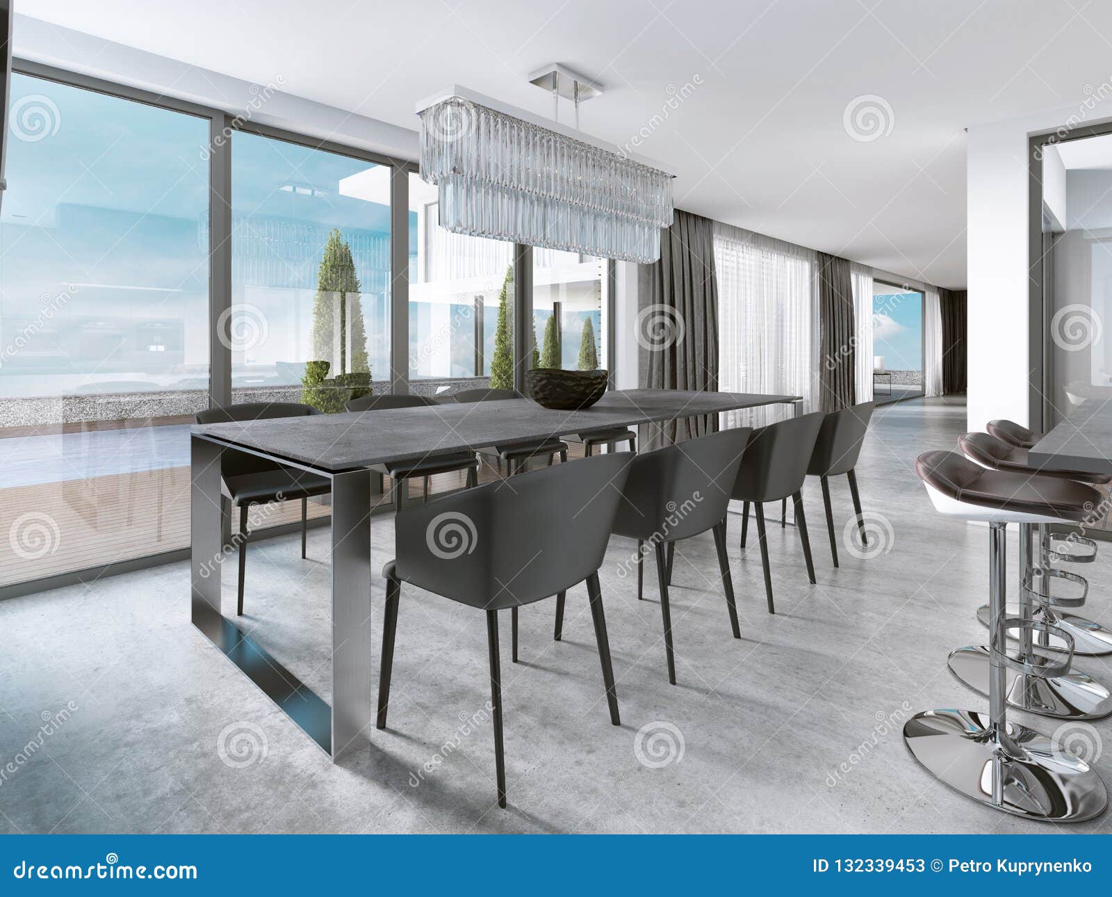 Large Modern Dining Table in Contemporary Kitchen Stock Illustration ...