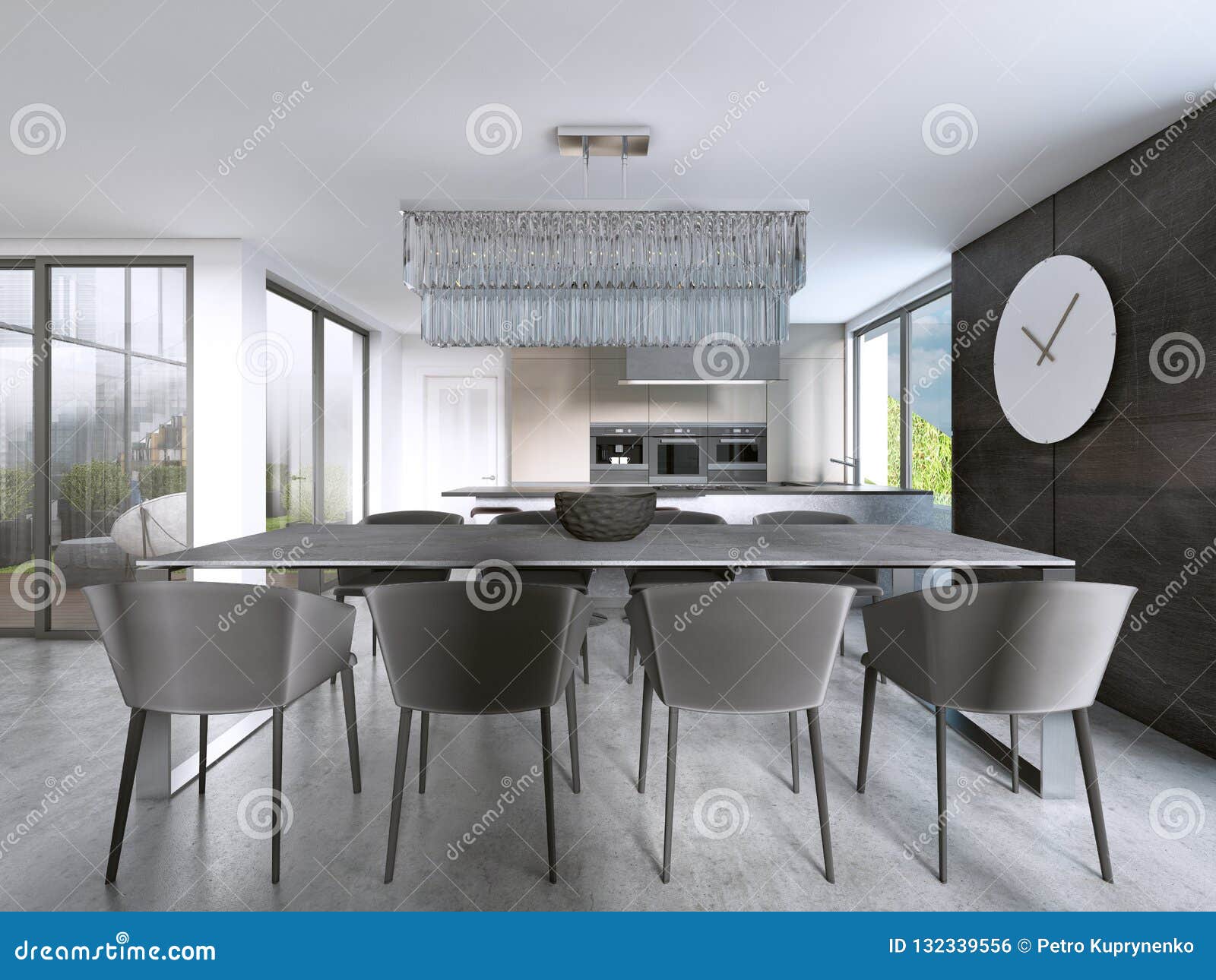 Large Modern Dining Table in Contemporary Kitchen Stock Illustration ...