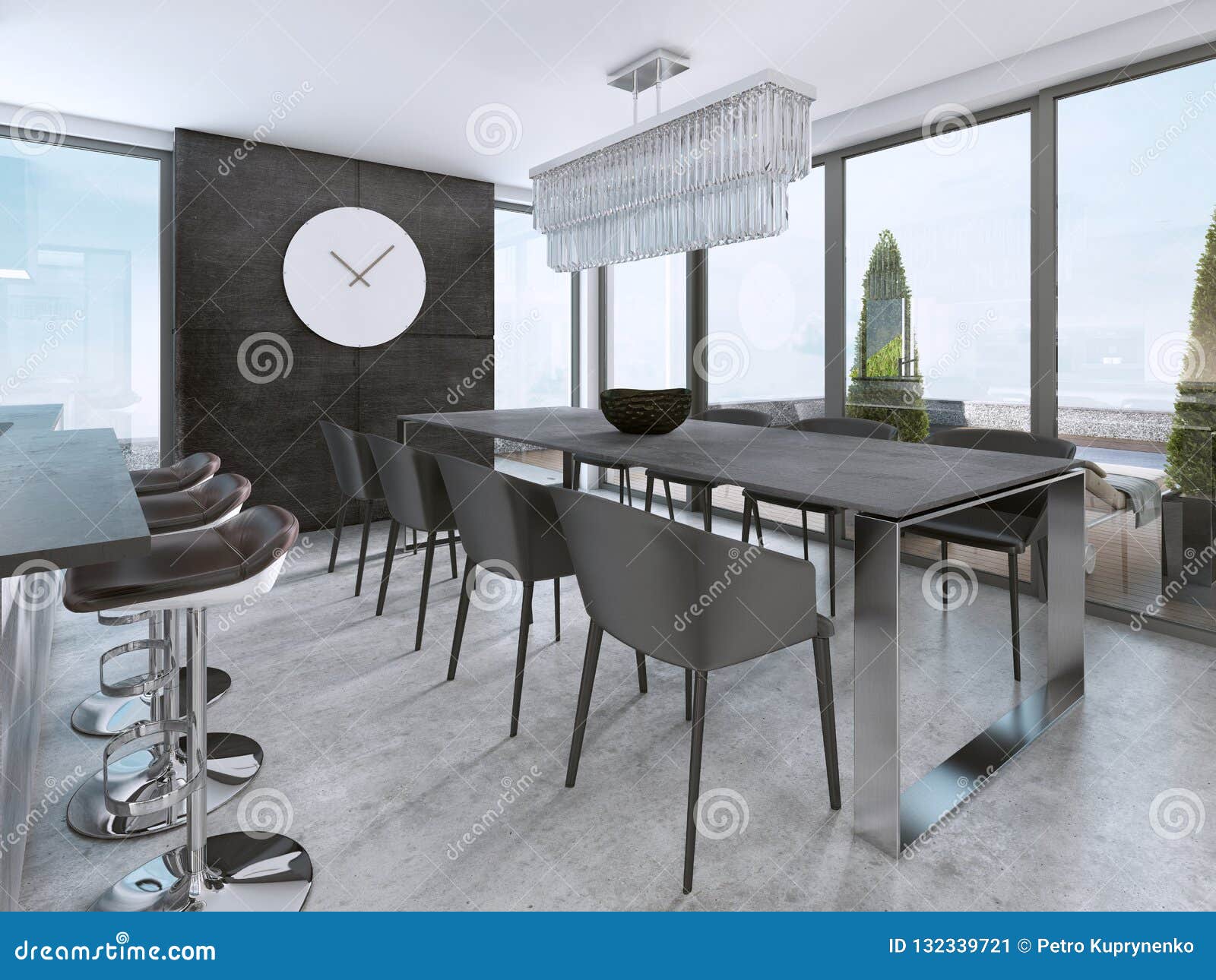 Large Modern Dining Table in Contemporary Kitchen Stock Illustration ...