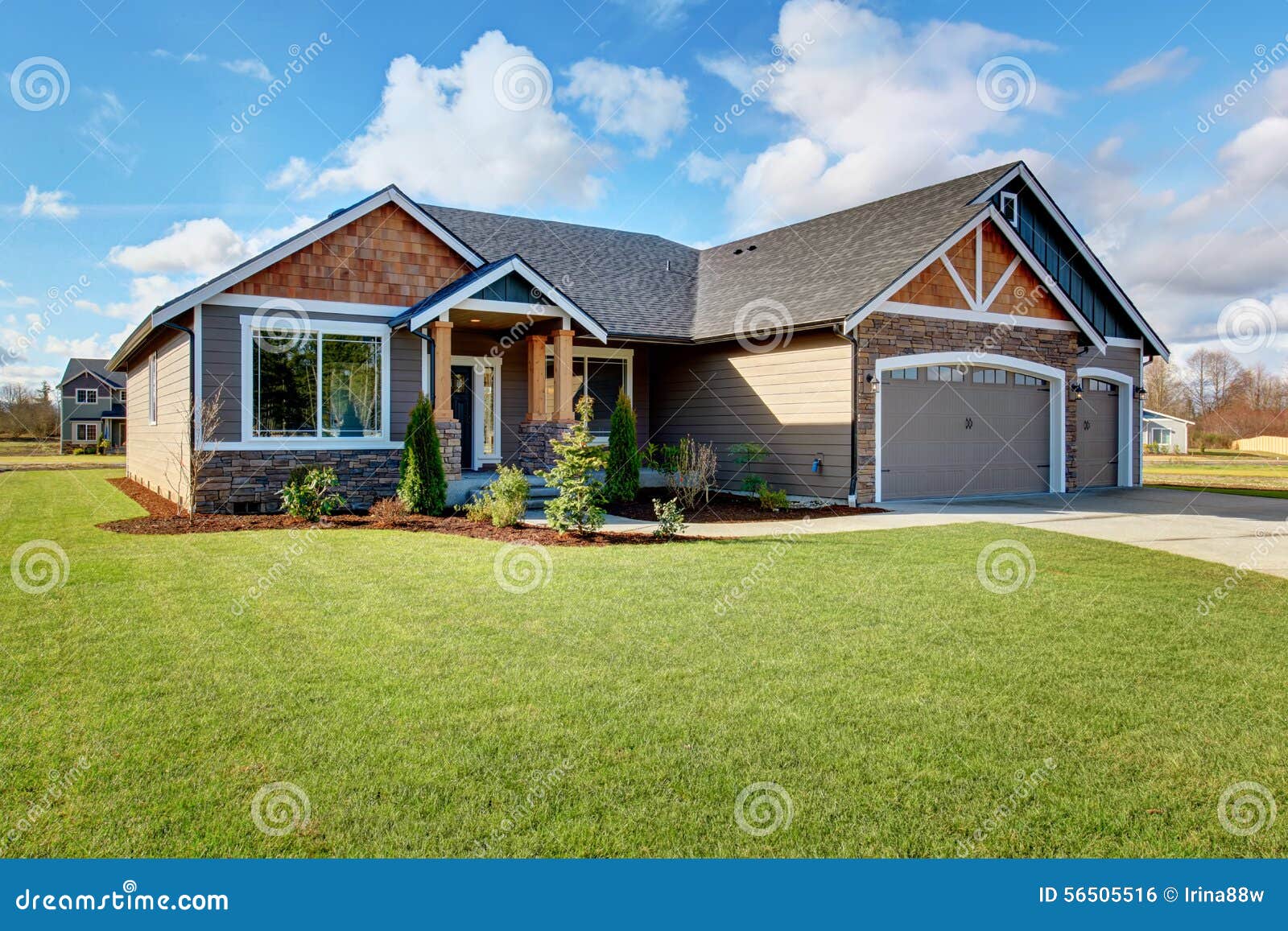 Large Modern House with Stone and Walkway. Stock Photo - Image of ...