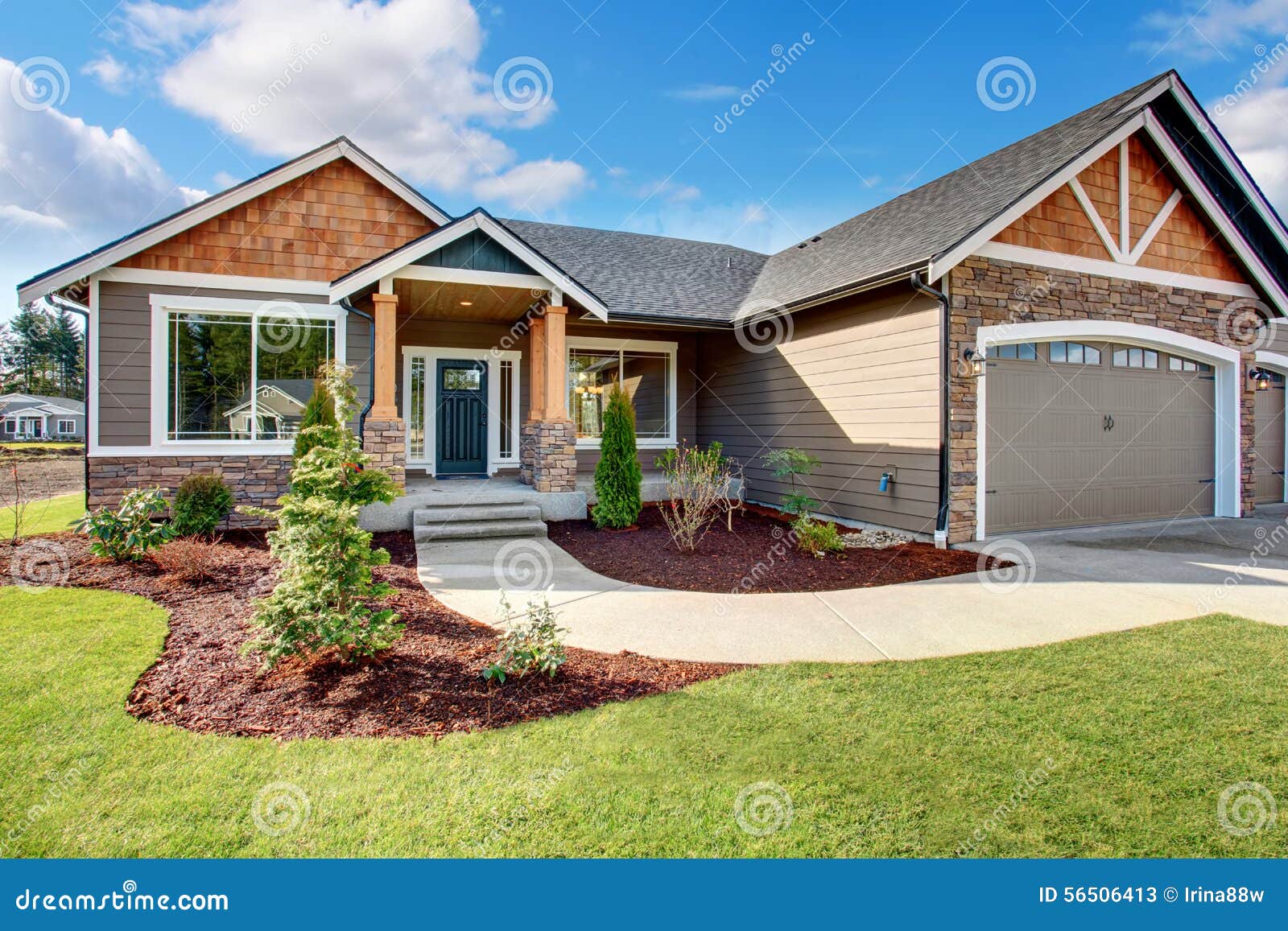 Large Modern House with Stone and Walkway. Stock Image - Image of ...