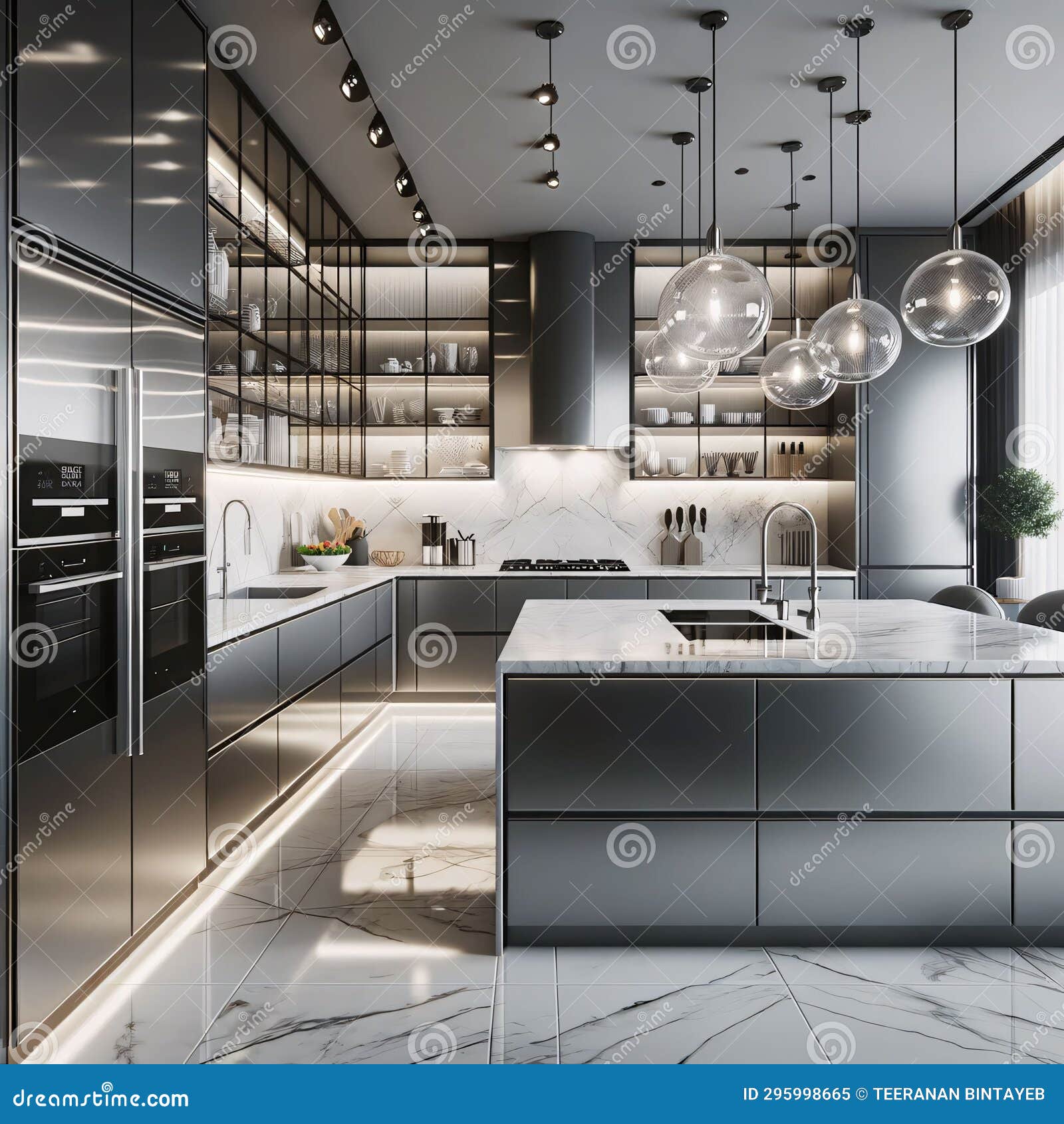 A Large Modern Kitchen, Clean and Well Organized Stock Illustration ...