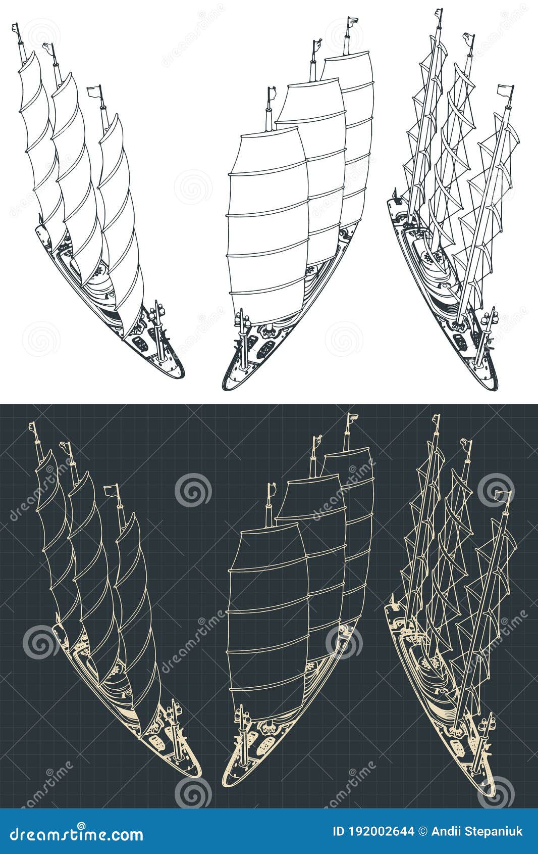 Three Masted Sailing Ship Frigate Transport Vector Illustration ...