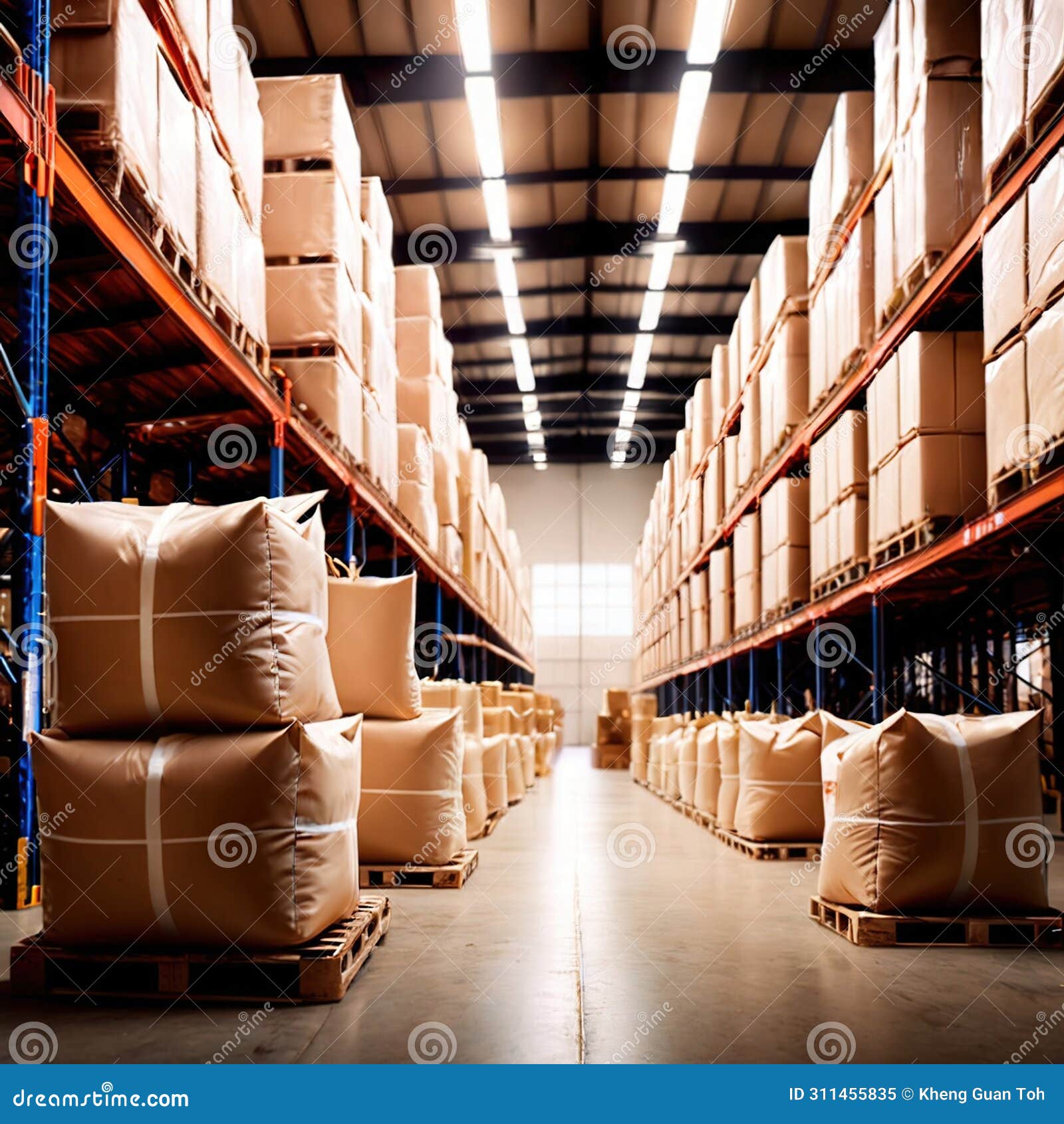 Large Modern Warehouse with Boxes and Sacks for Storage in Industrial ...
