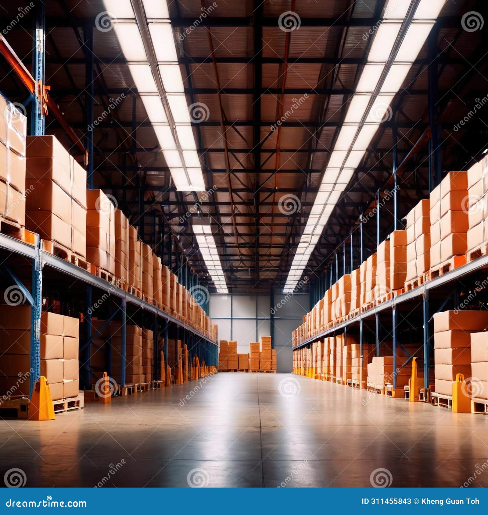 Large Modern Warehouse with Boxes and Sacks for Storage in Industrial ...