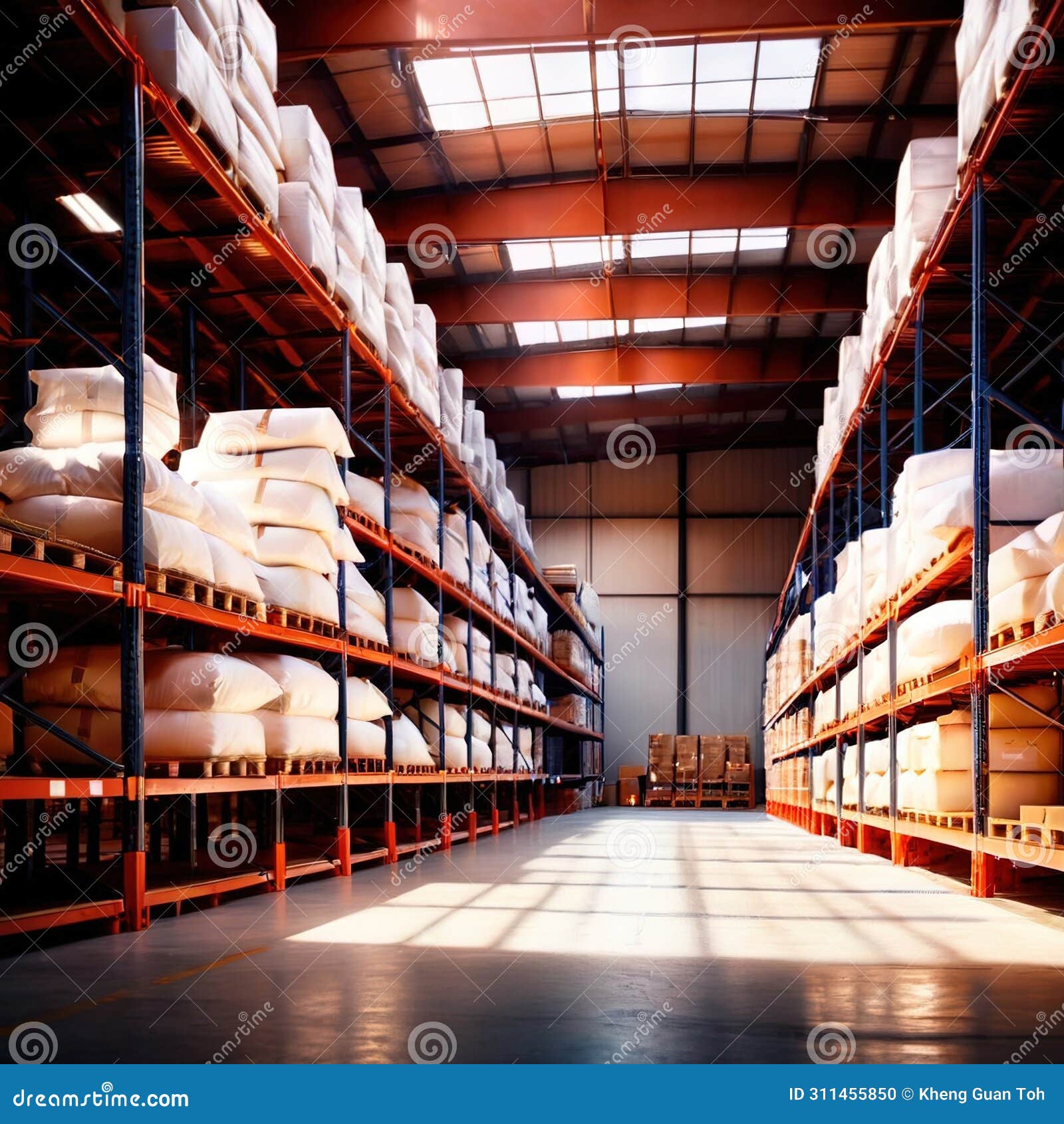 Large Modern Warehouse with Boxes and Sacks for Storage in Industrial ...