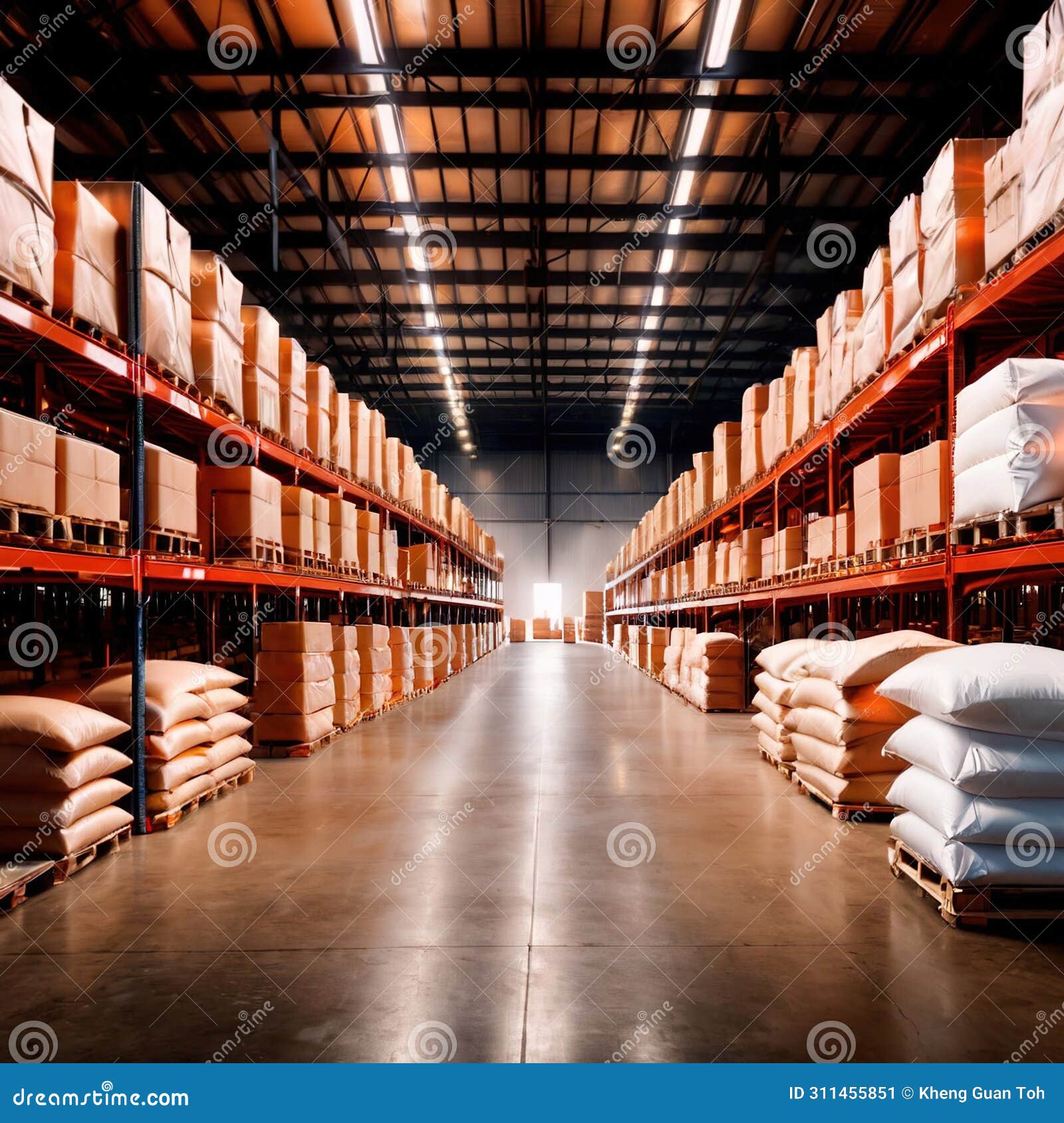 Large Modern Warehouse with Boxes and Sacks for Storage in Industrial ...