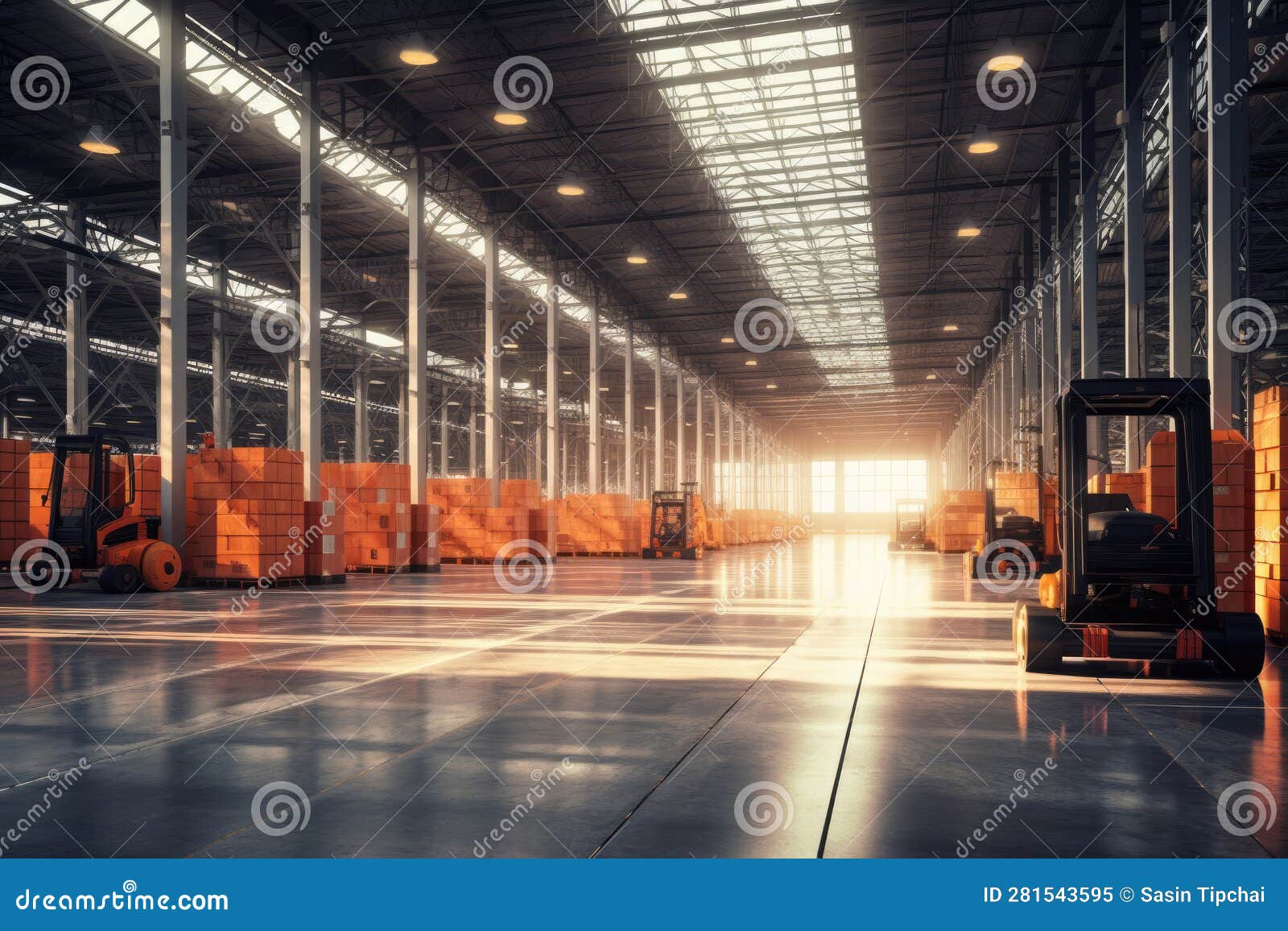 Large Modern Warehouse with Forklift Stock Illustration - Illustration ...