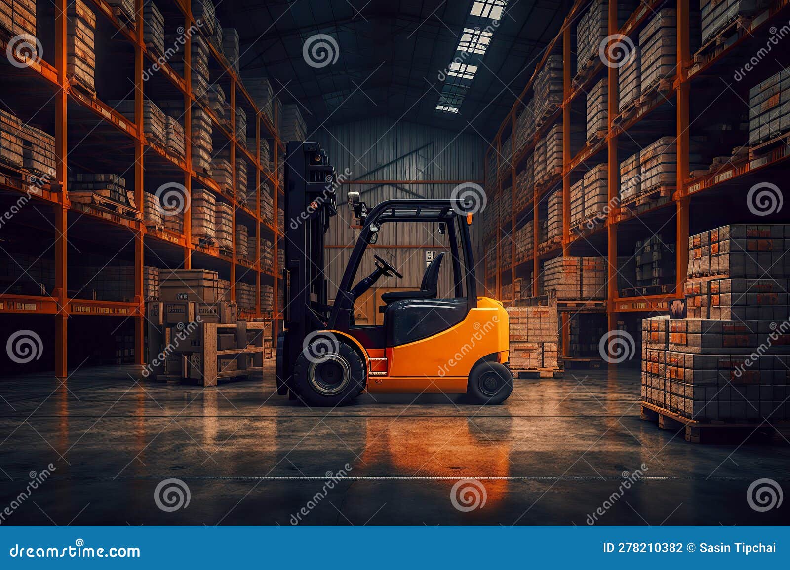 Large Modern Warehouse with Forklifts Stock Illustration - Illustration ...