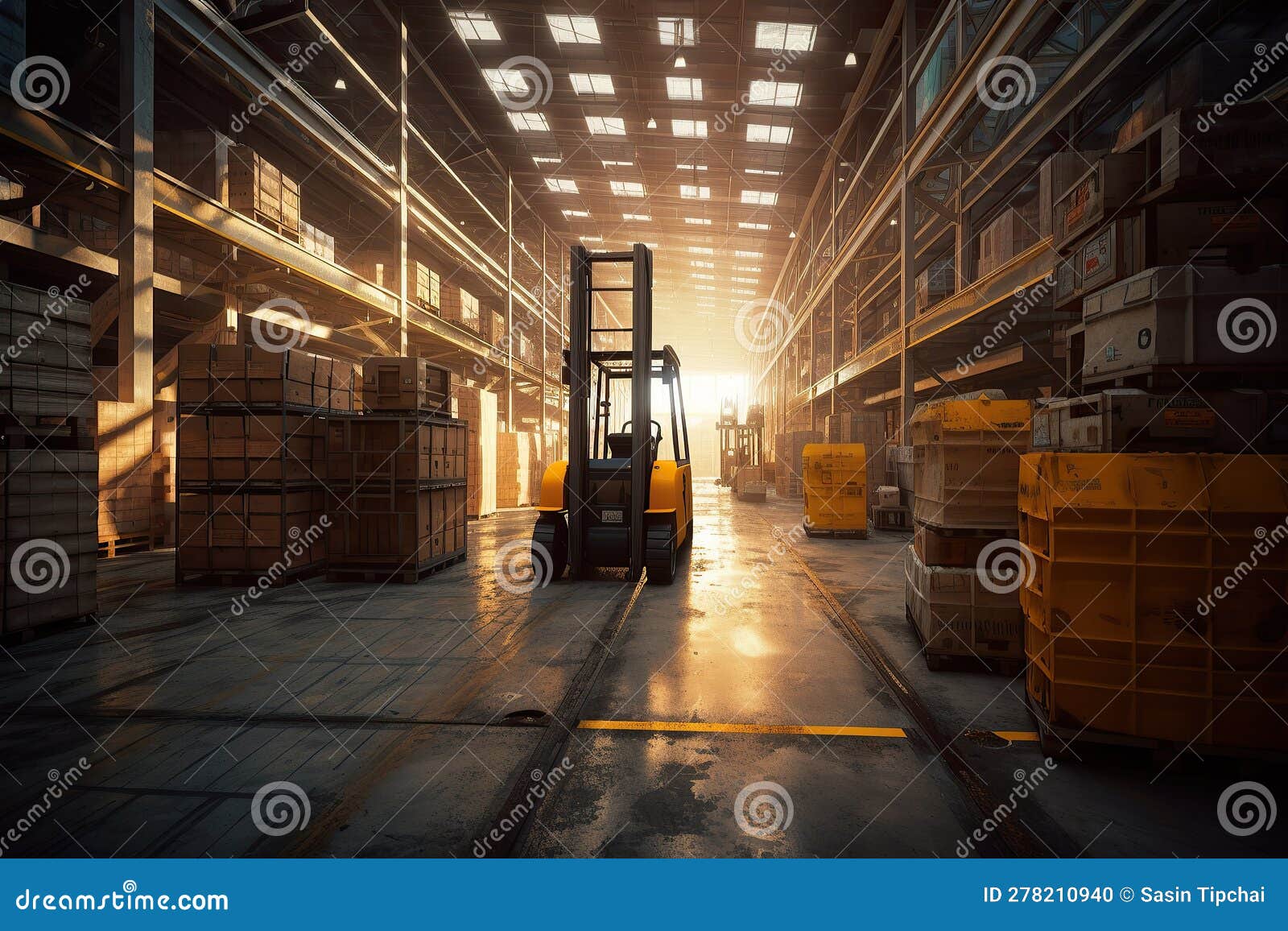 Large Modern Warehouse with Forklifts Stock Illustration - Illustration ...