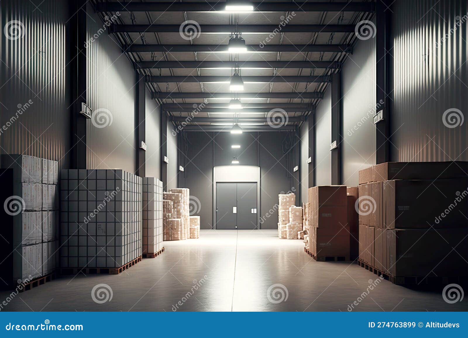Large Modern Warehouse Inside with Boxes and Drawers Stock Illustration ...