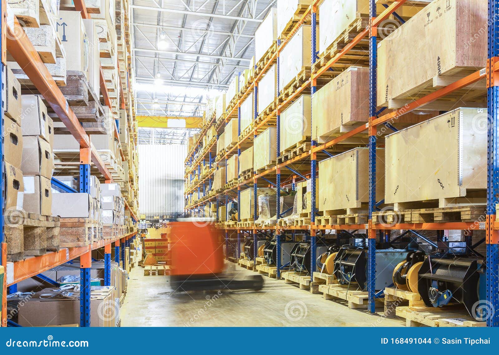 Large Modern Warehouse with Moving Forklifts Stock Photo - Image of ...