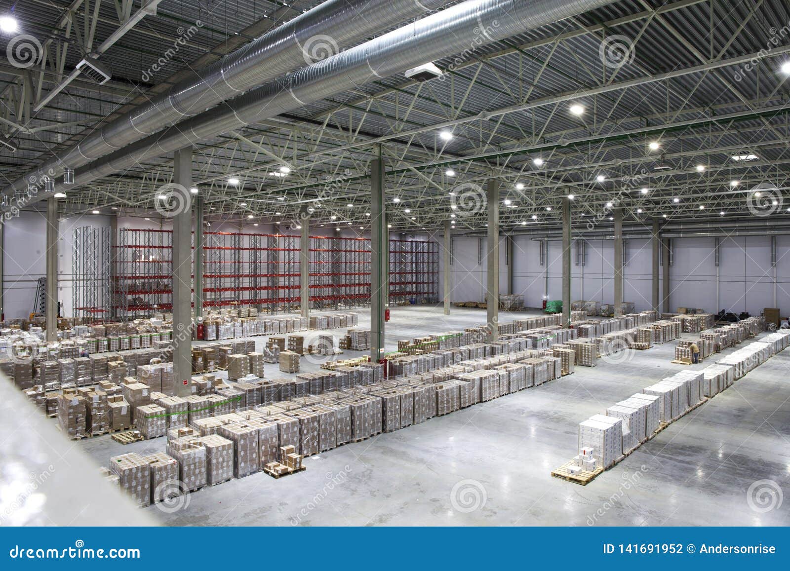 Large modern warehouse stock photo. Image of forklift - 141691952