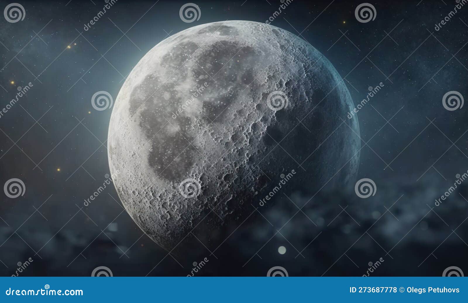 A Large Moon in the Middle of a Night Sky with Stars Stock Illustration ...