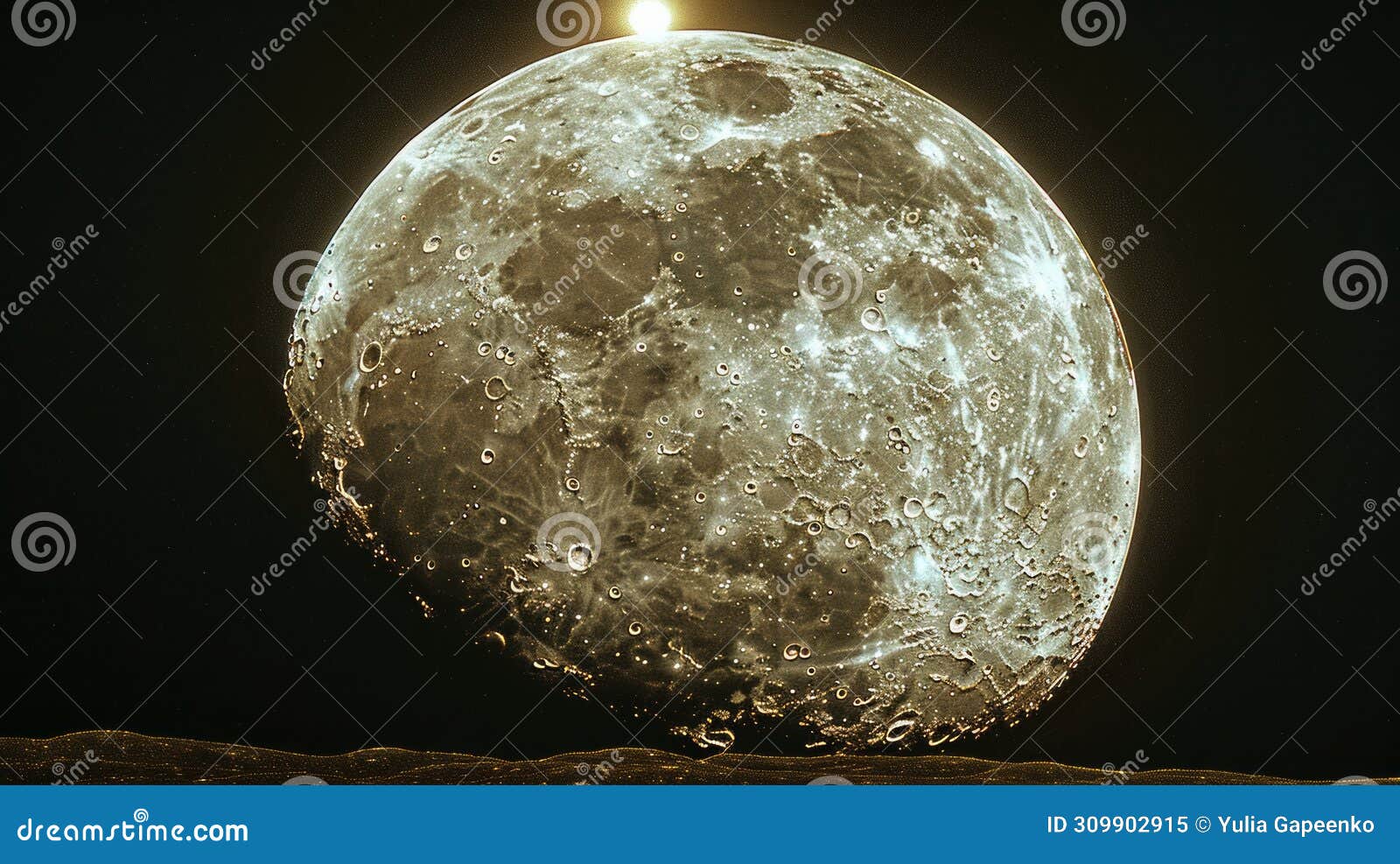 Large Moon with Bright Light Atop Stock Image - Image of cosmic ...